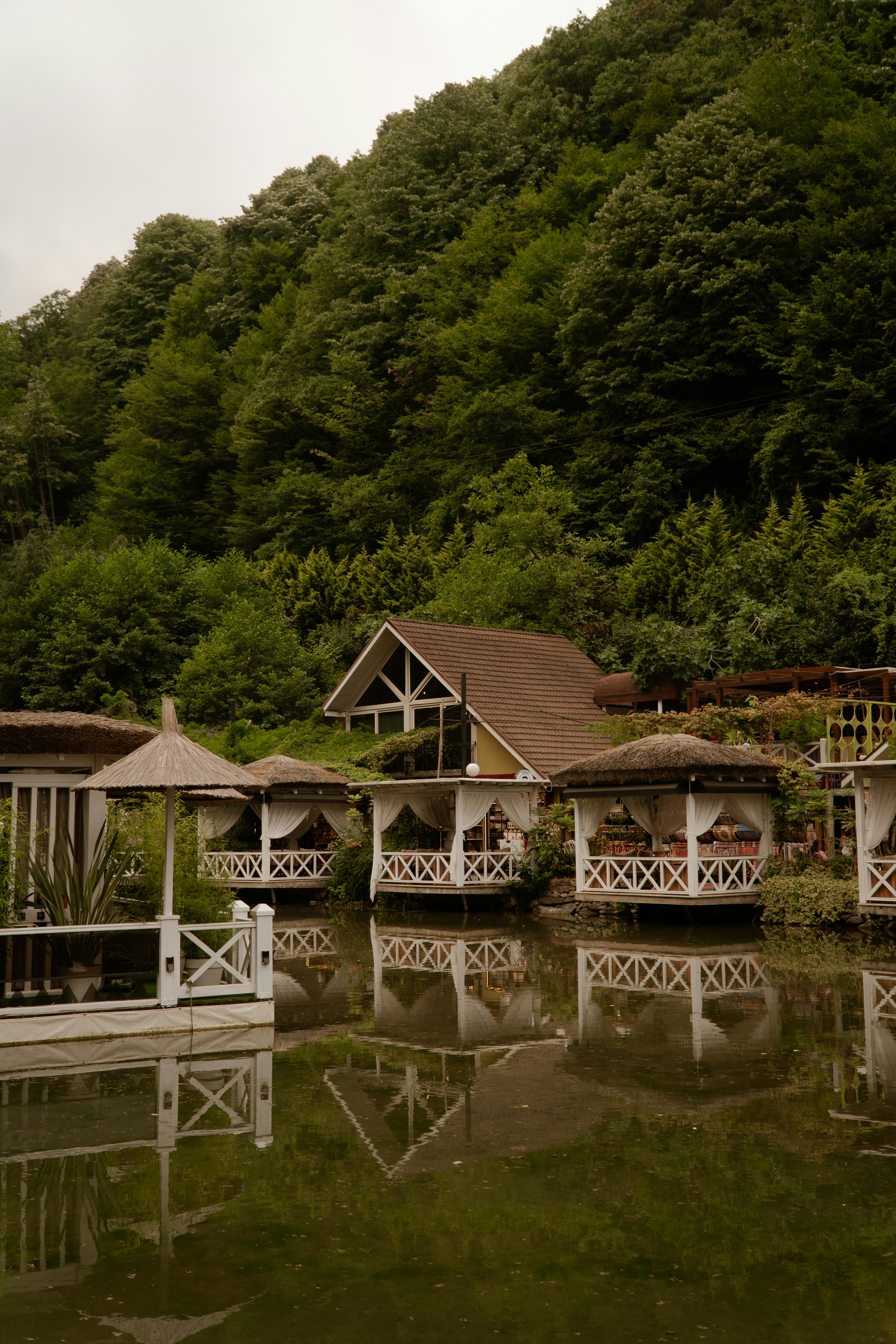 Lakeside Pavilions Reflecting on Quiet Water