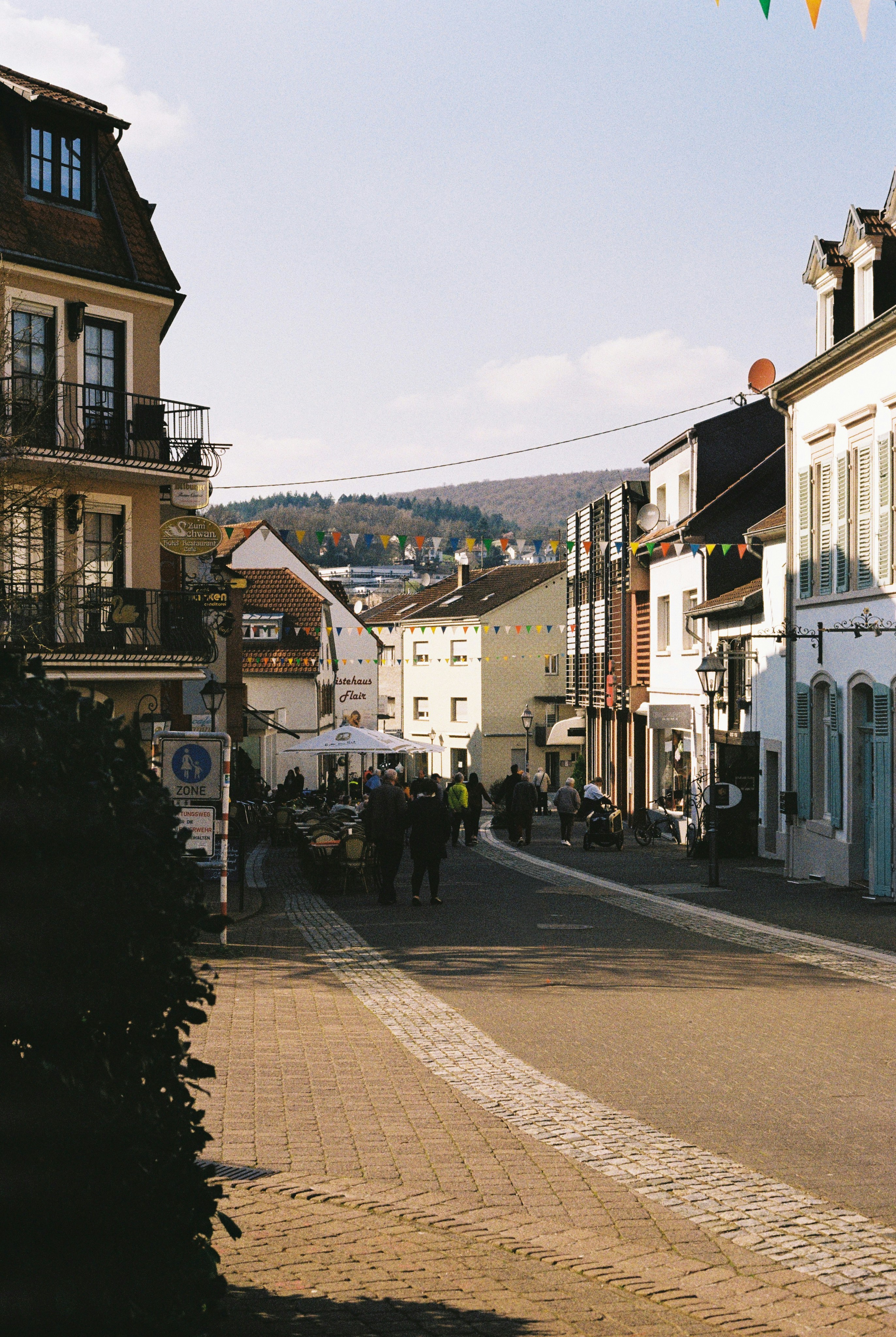 Festive Street in a Stone-Cobbled Town