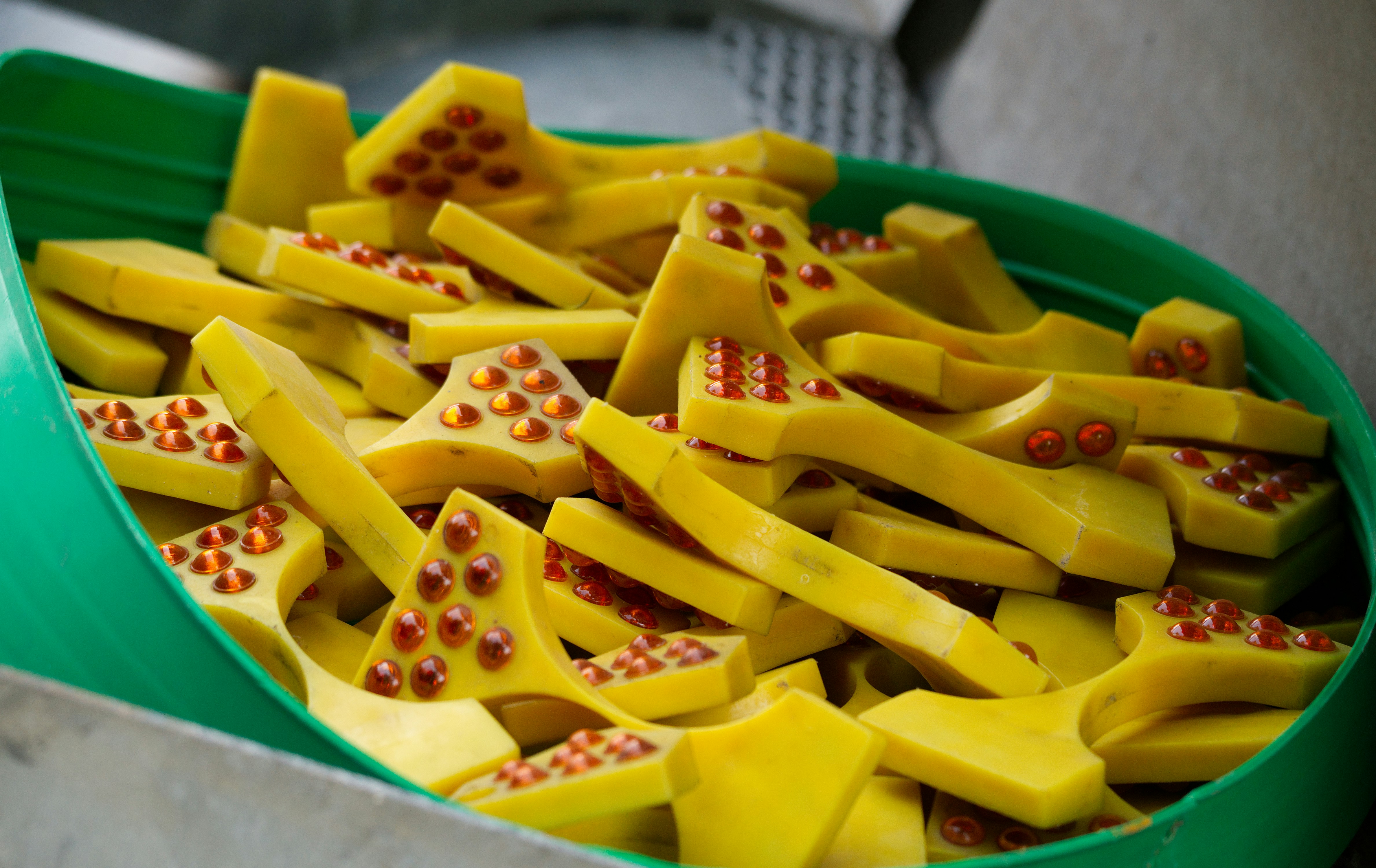 Chaotic Cascade of Yellow Strips with Red Dots