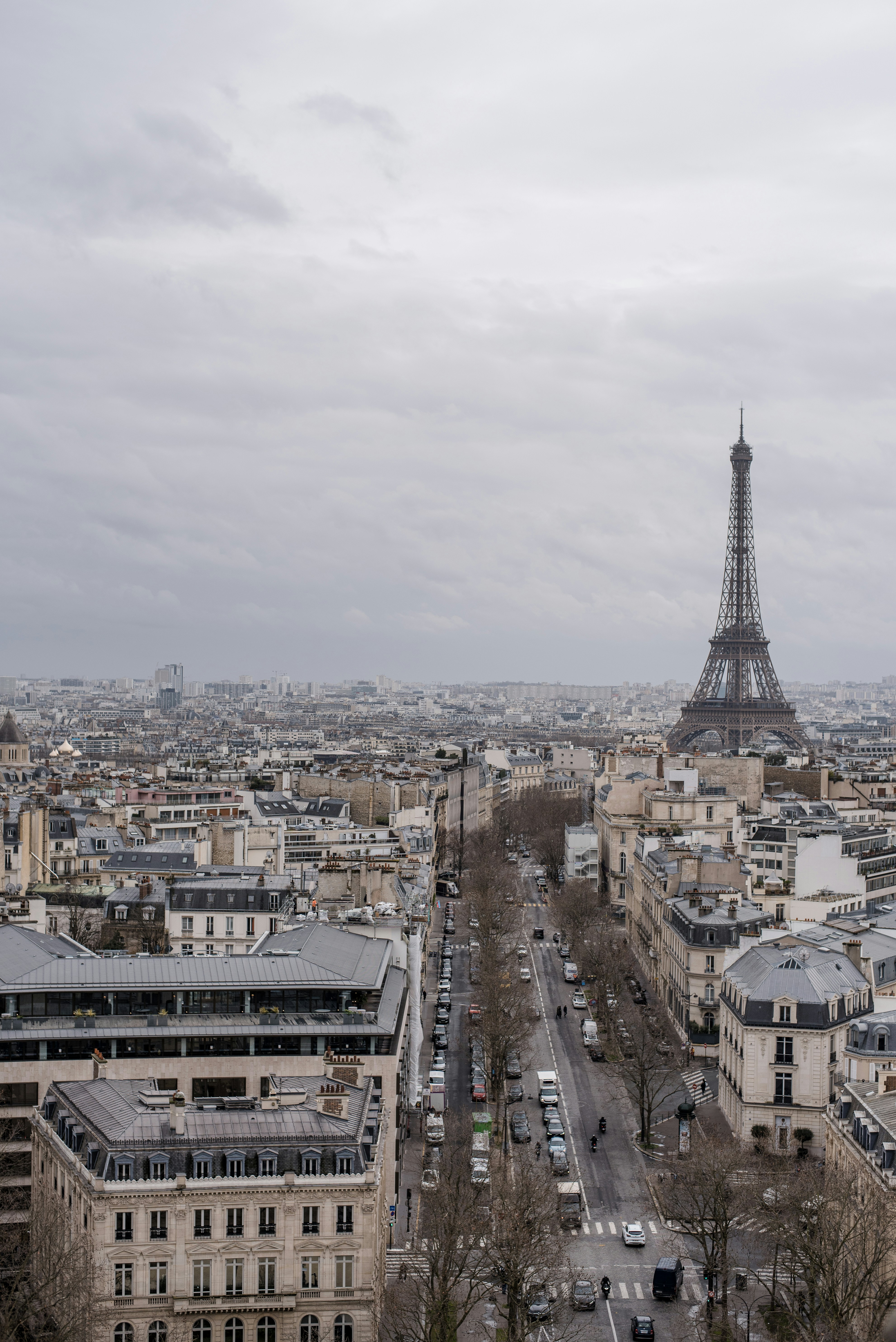 Parisian Panorama: The Eiffel Tower Quietly Stands Over a Rainy Avenue