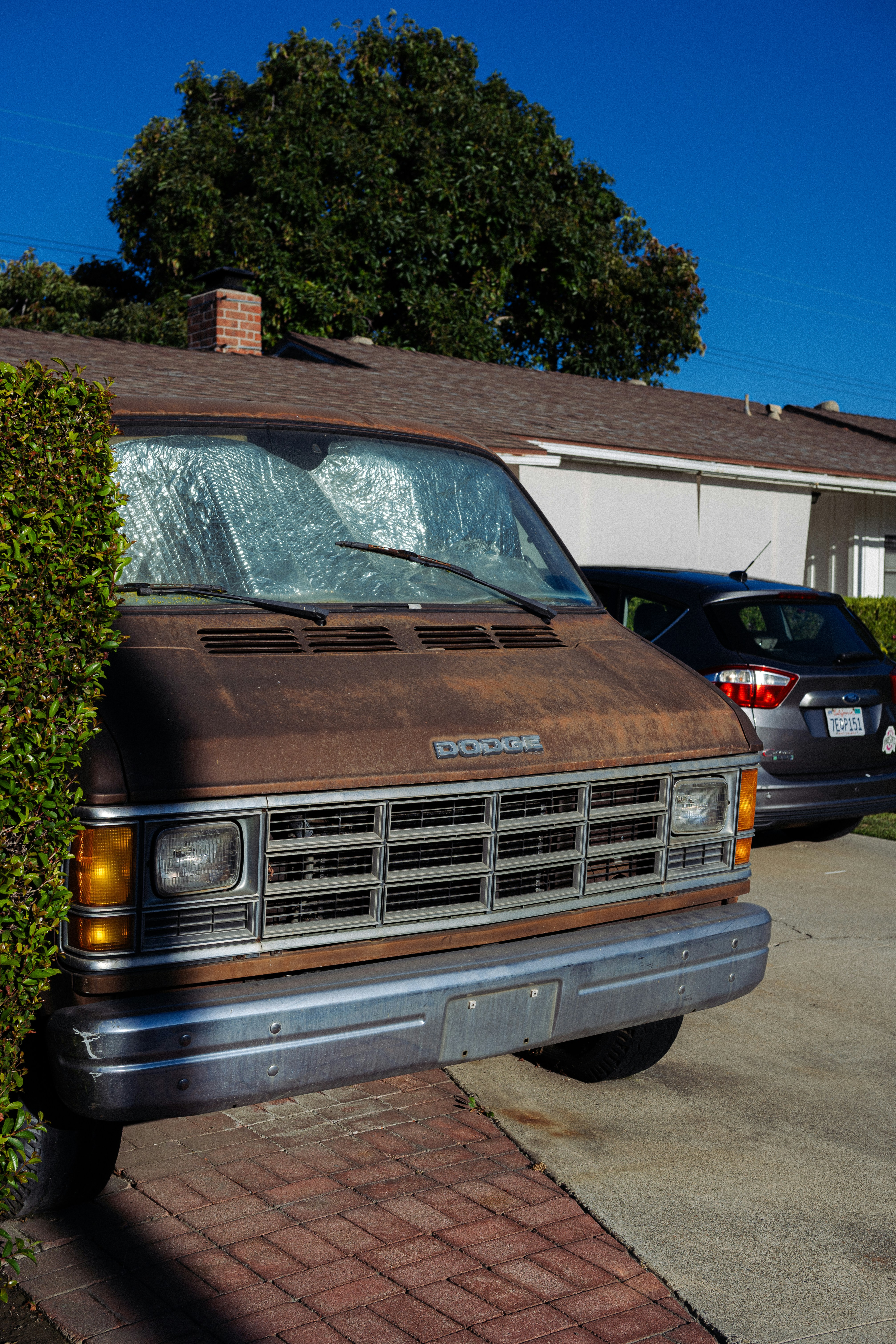 Mid-Century Rust: A Weathered Dodge Guarding the Driveway
