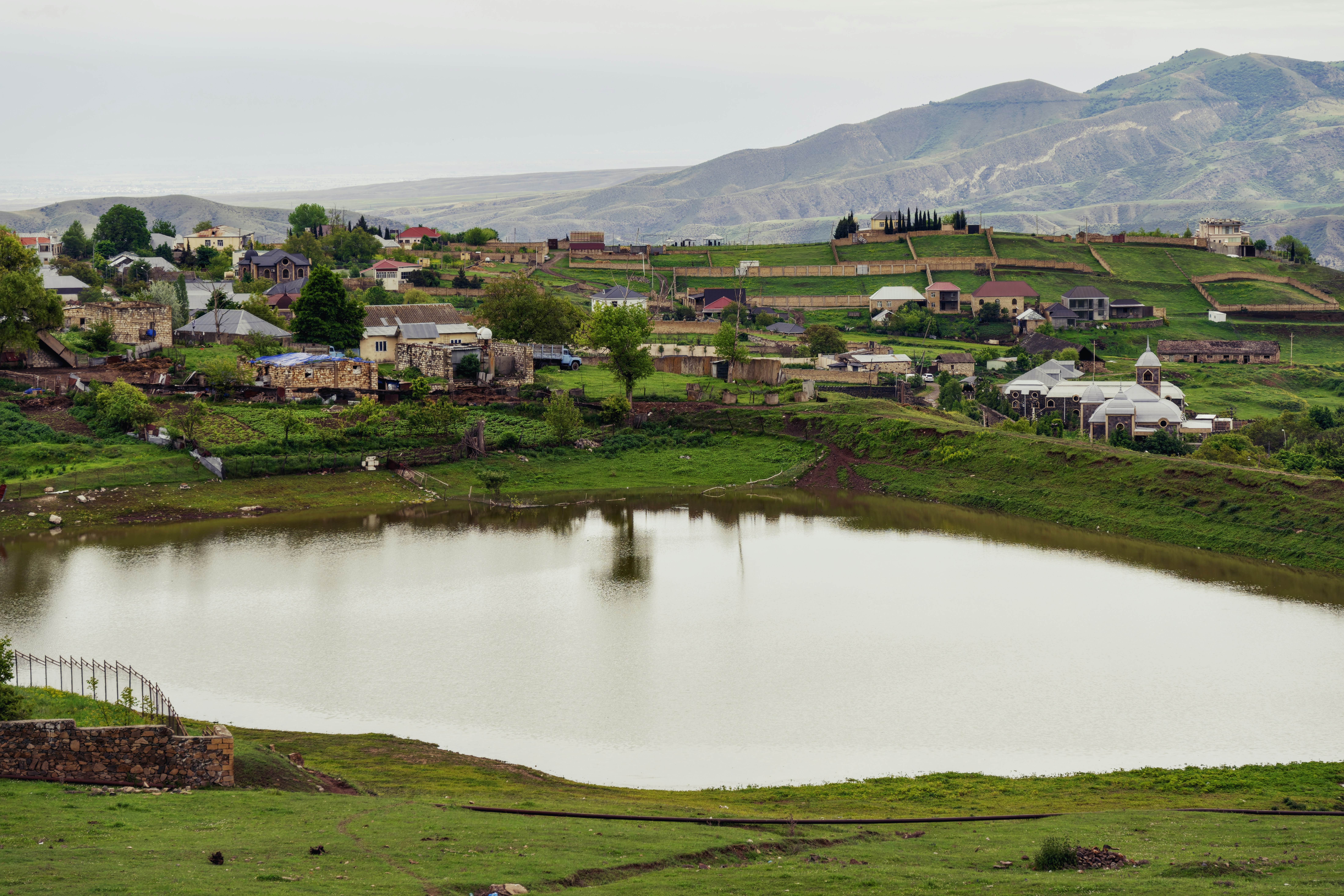 Pastoral Village Mirror on a Quiet Lake