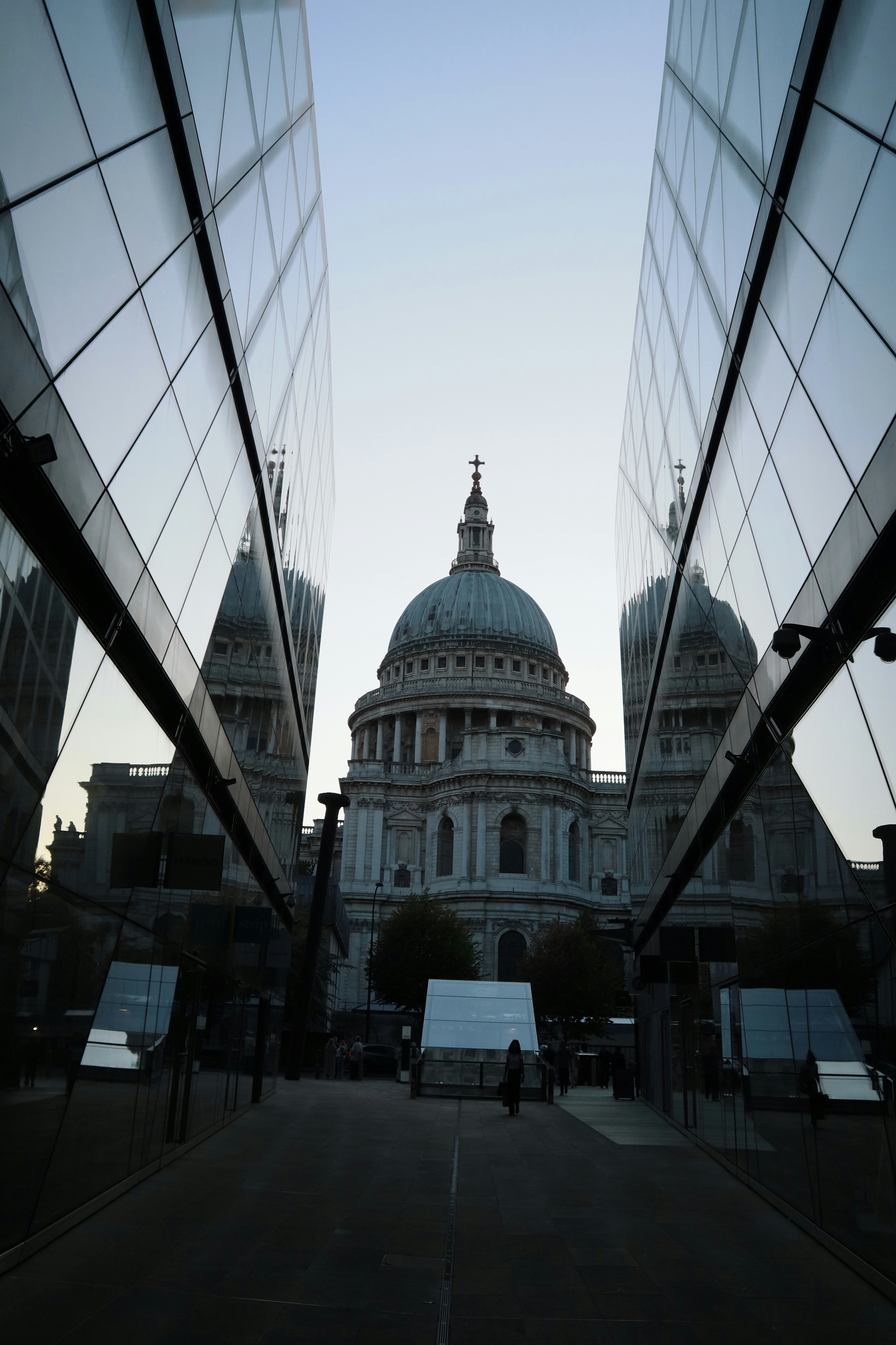 Stately dome framed by glass canyons