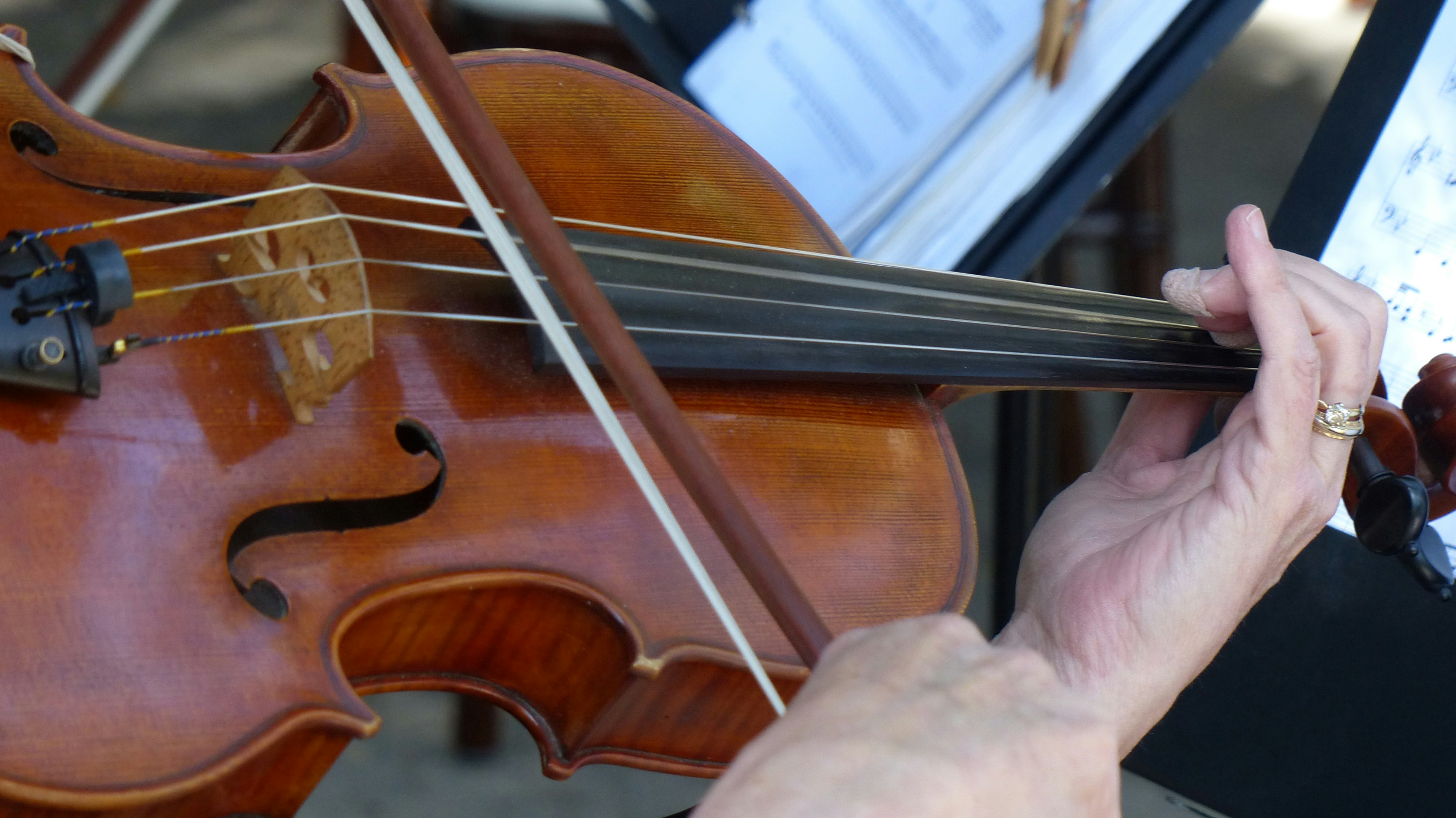 String Whisper: Close-Up of a Violinist's Bow on the F-Hole