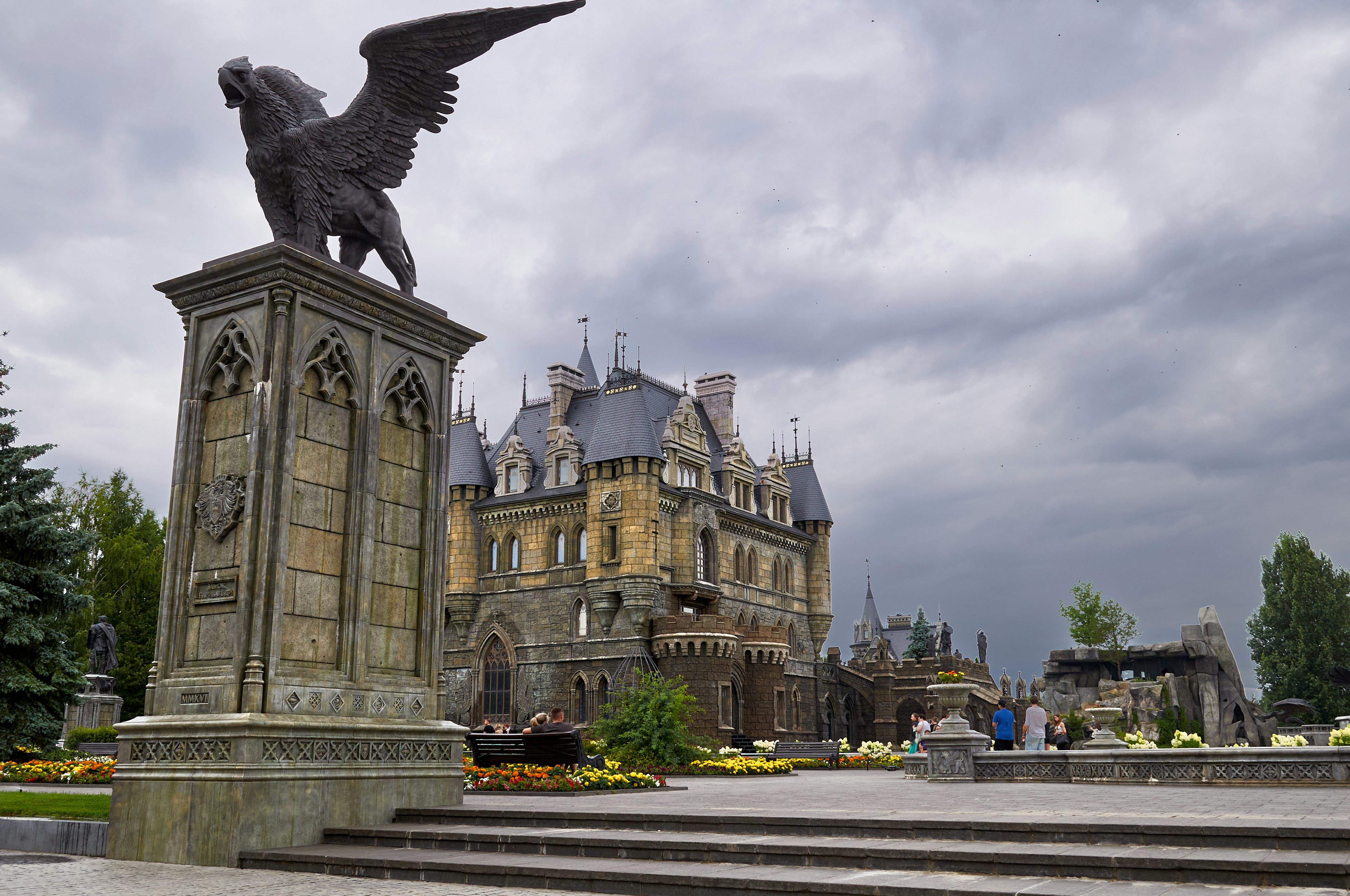 Winged Monument Overlooking a Castle Courtyard