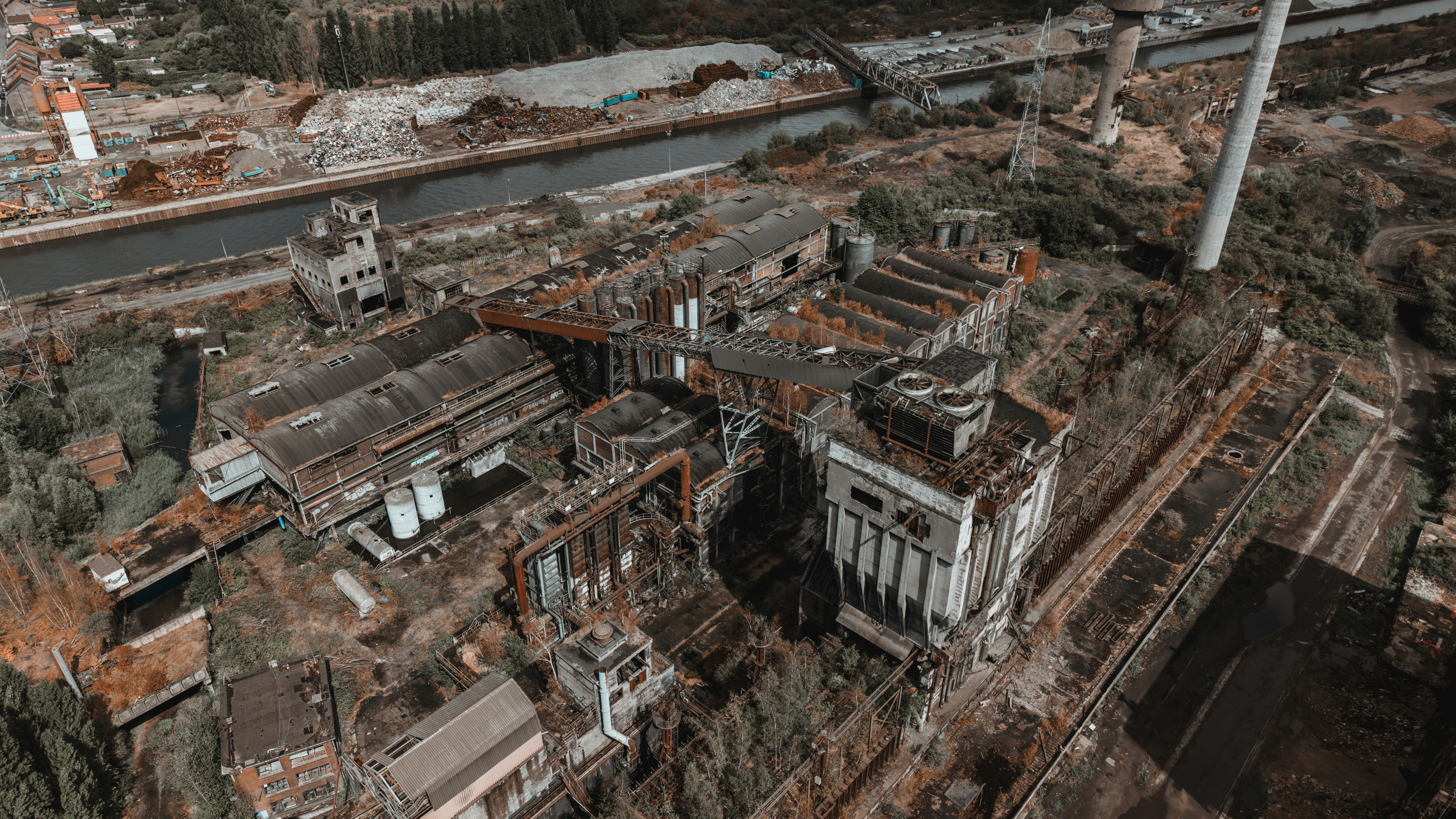 Ruins of an Abandoned Industrial Complex from Aerial Perspective