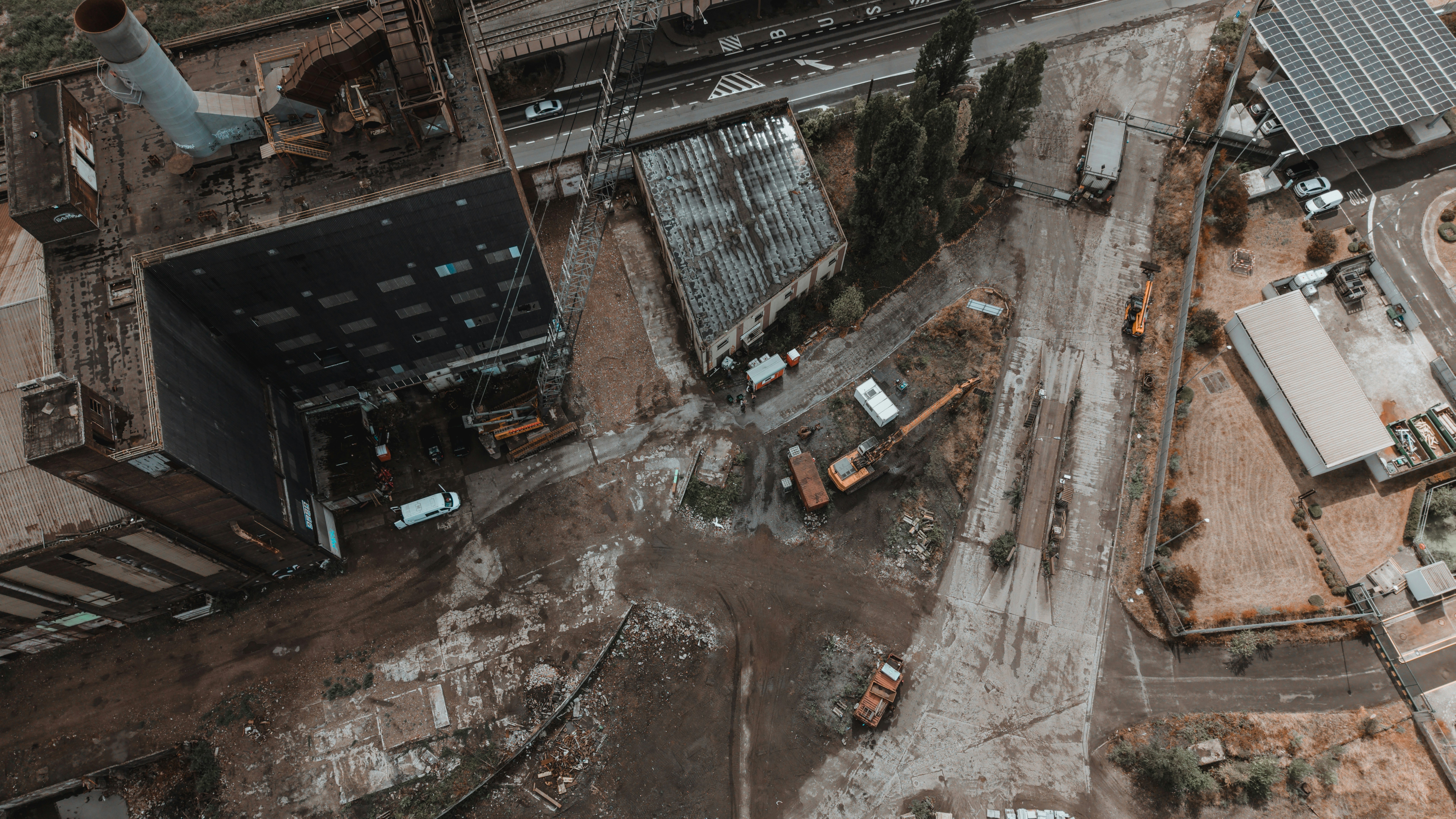 Industrial Scrapyard from Above: Quiet Activity in a Dismantled Site
