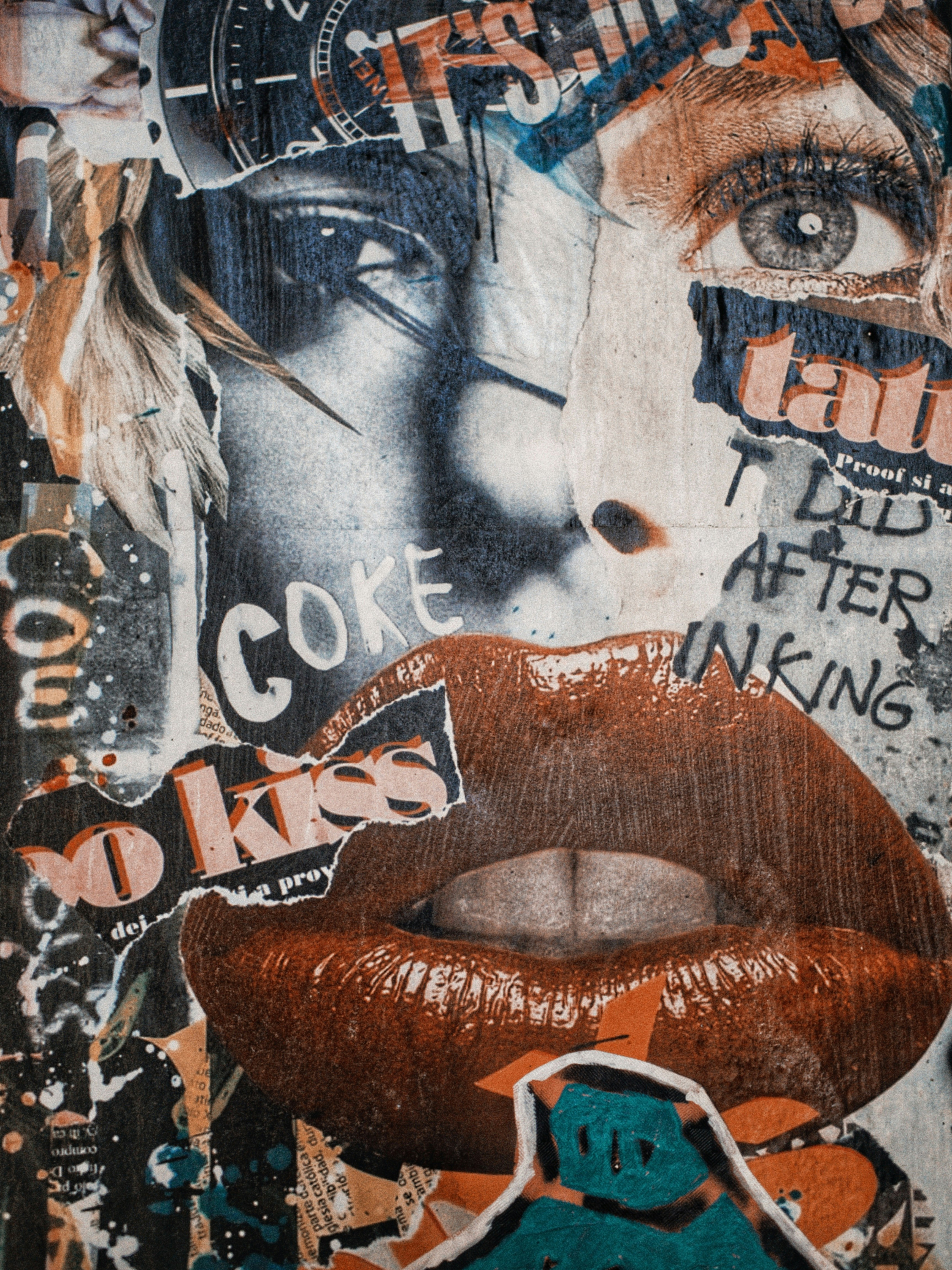 Collage of Bold Lips and Urban Graffiti: A Fragmented Portrait