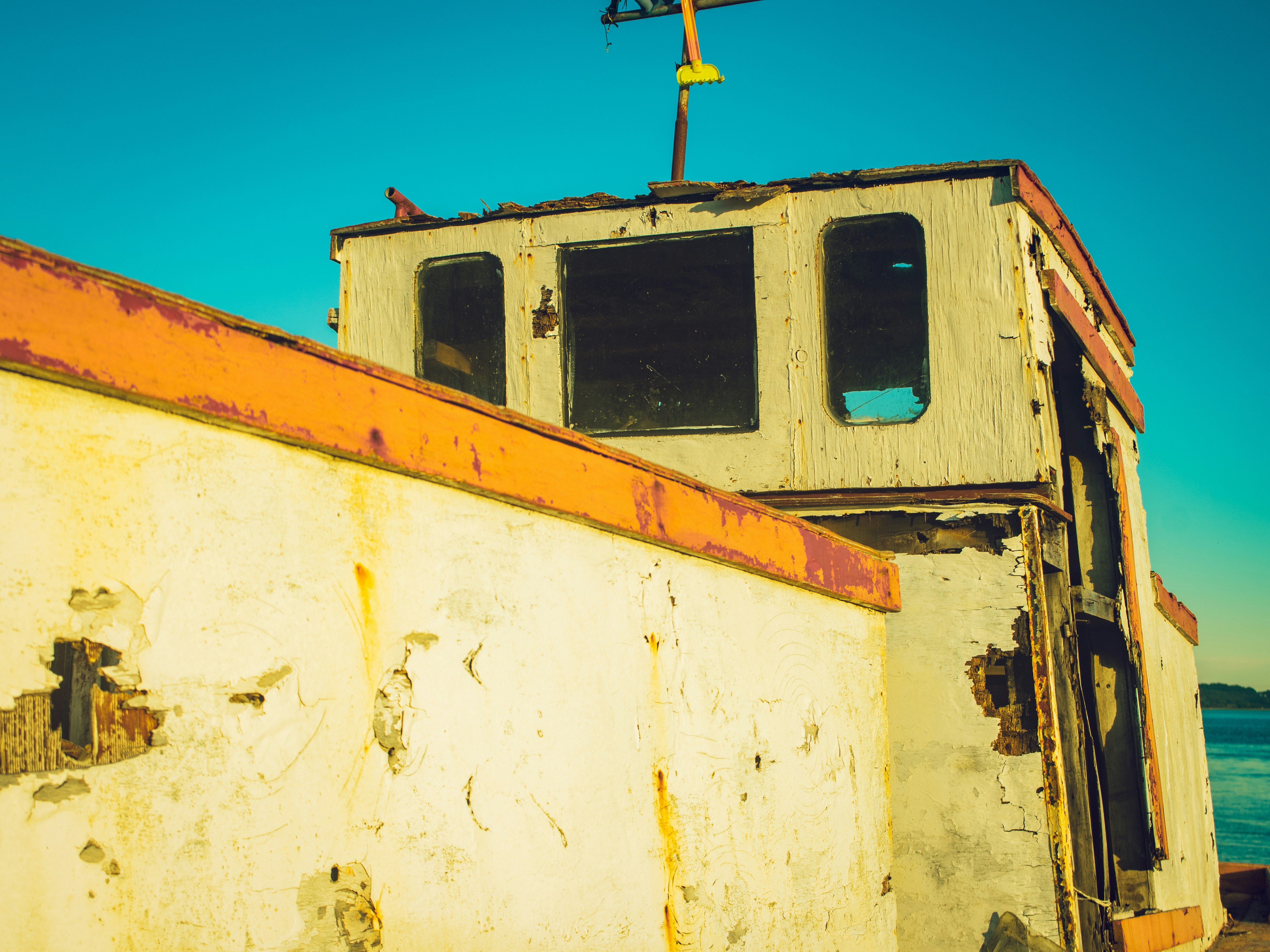 Derelict Harbor Watchtower Under a Cobalt Sky