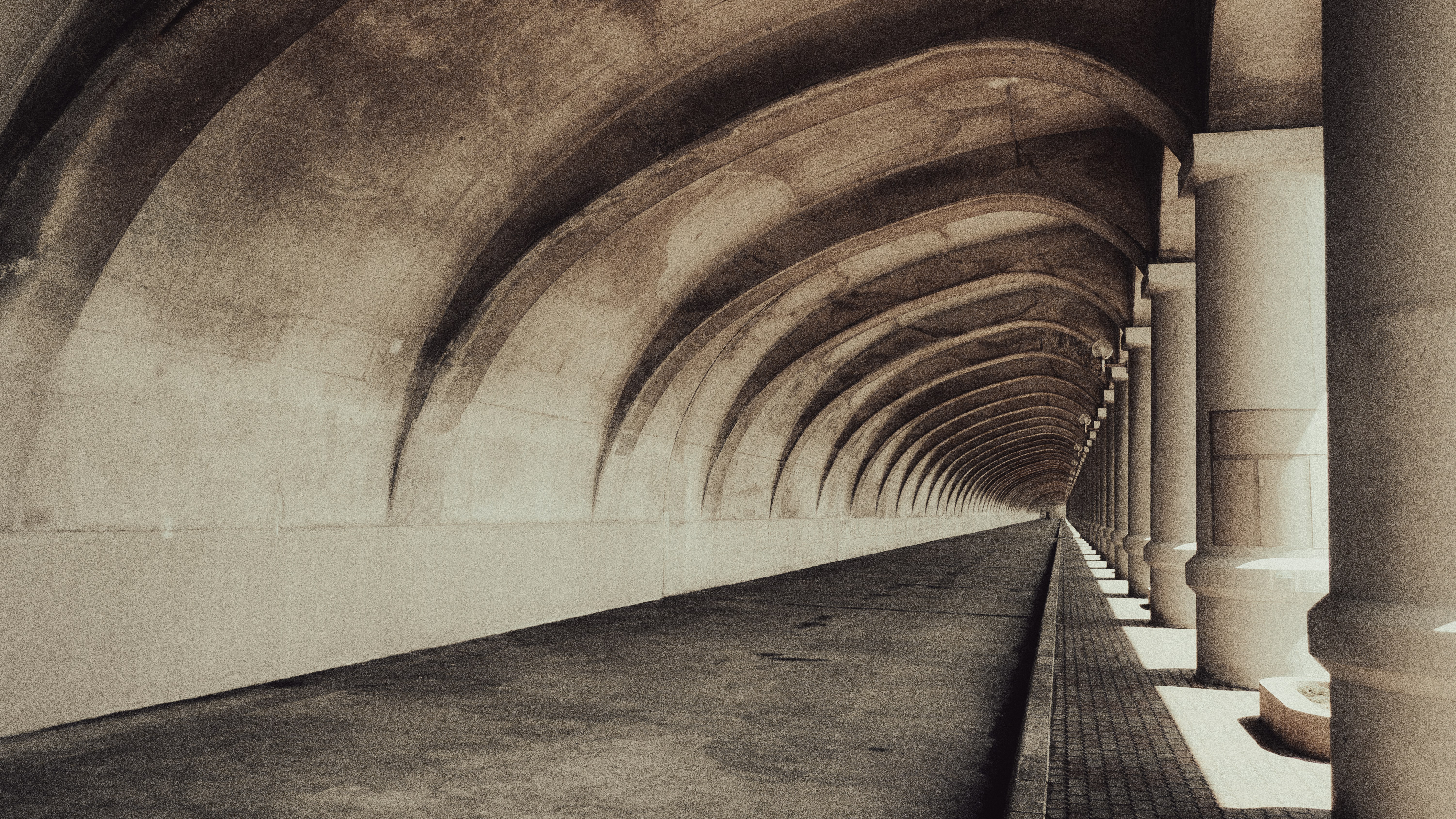 Arched Corridor into Light: Horizontal Symmetry in a Concrete Tunnel