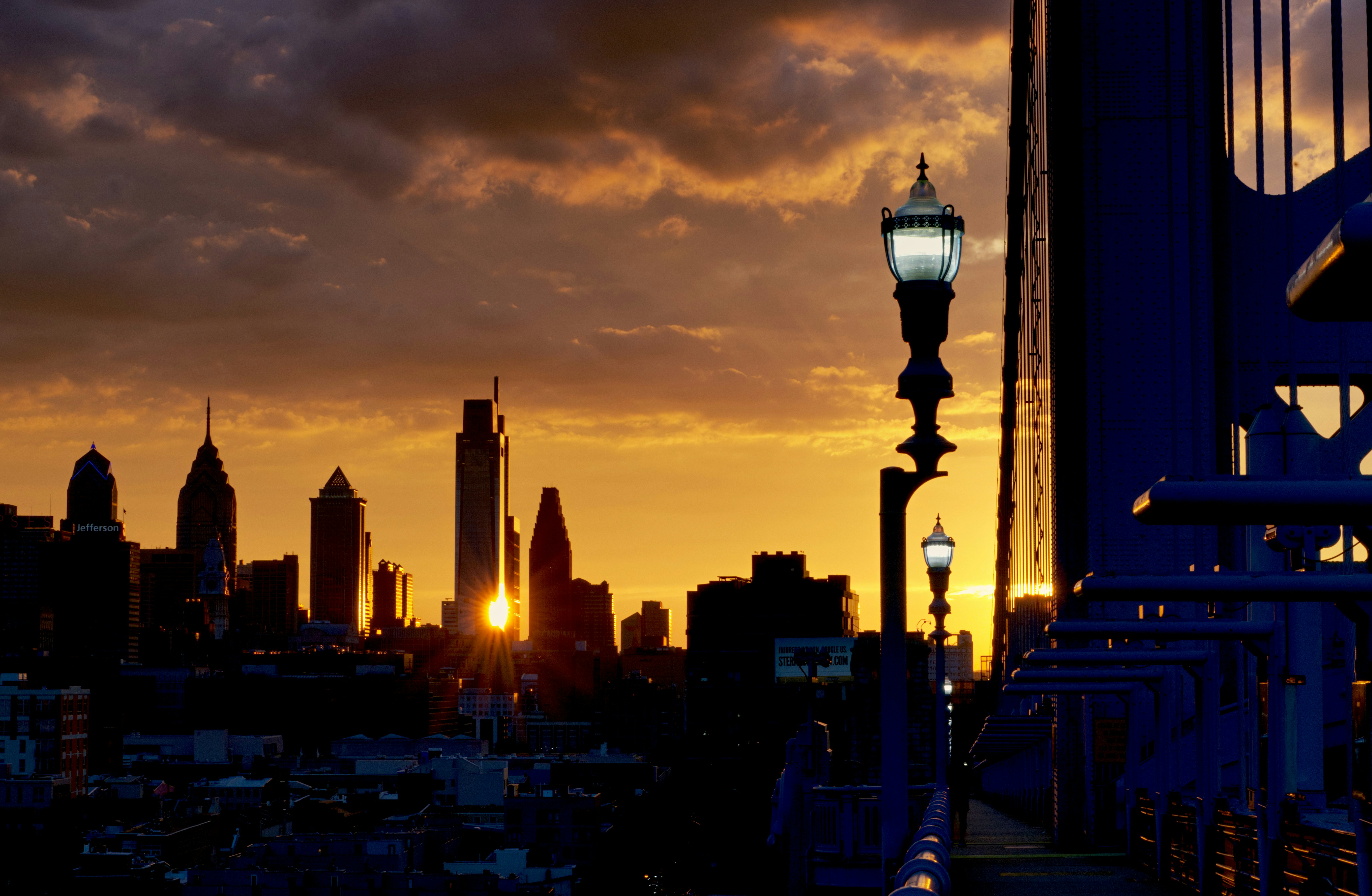 Sunset Over a Blue-Frame Skyline