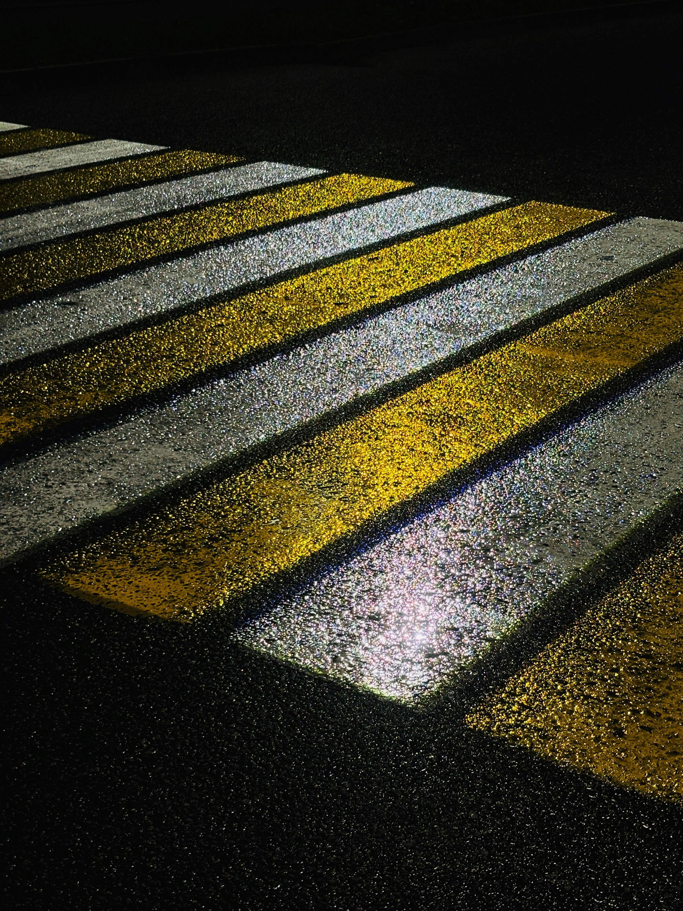 Glowing Street Stripes: Night Wet Tarmac with Yellow Markings