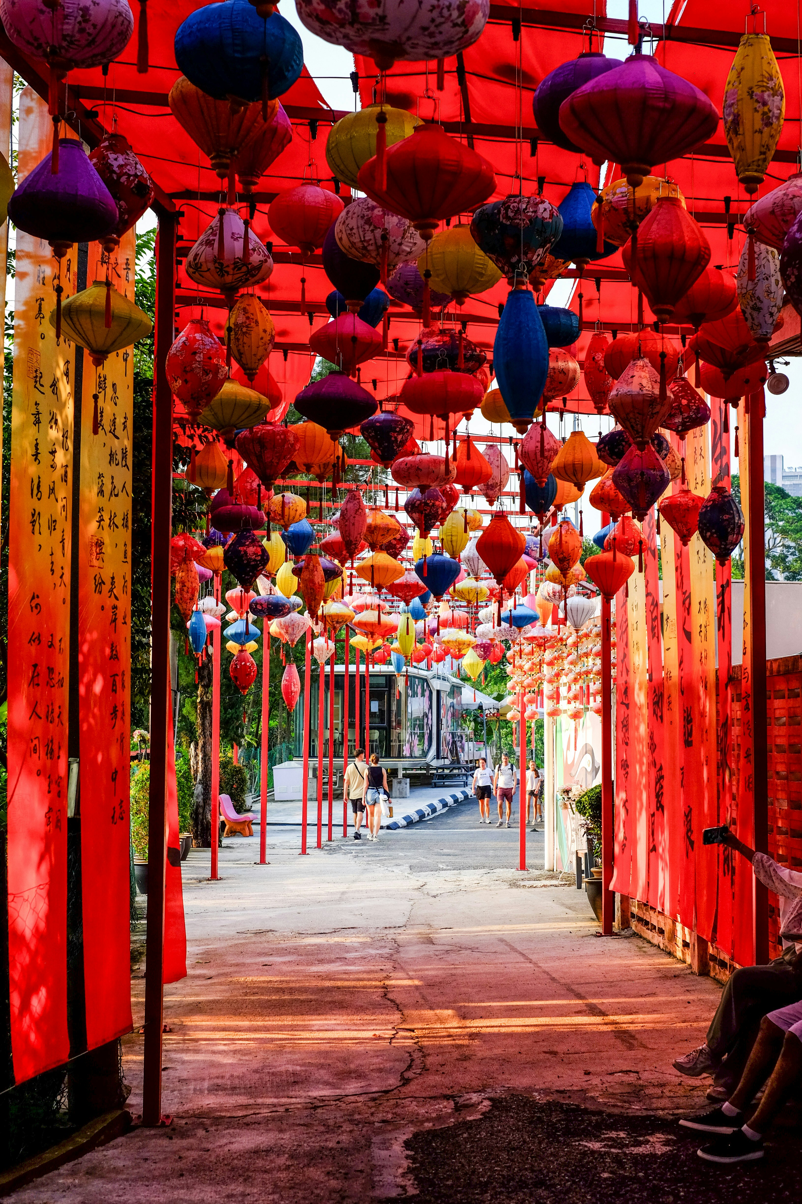 Red Lantern Corridor: A Burst of Color Under a Festival Roof