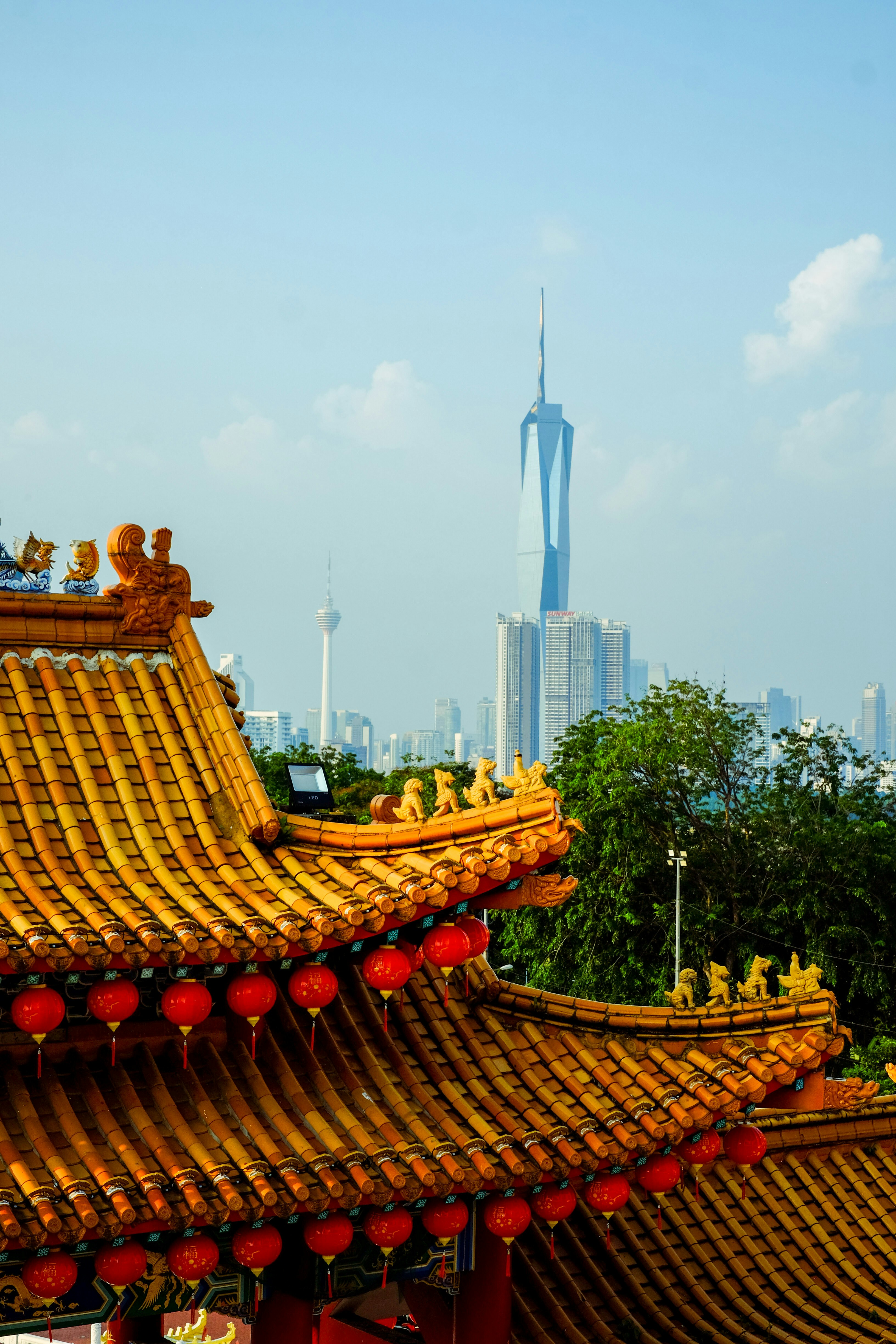 Temples and Skyline: Orange Roofs Framing Taipei’s Modern Tower