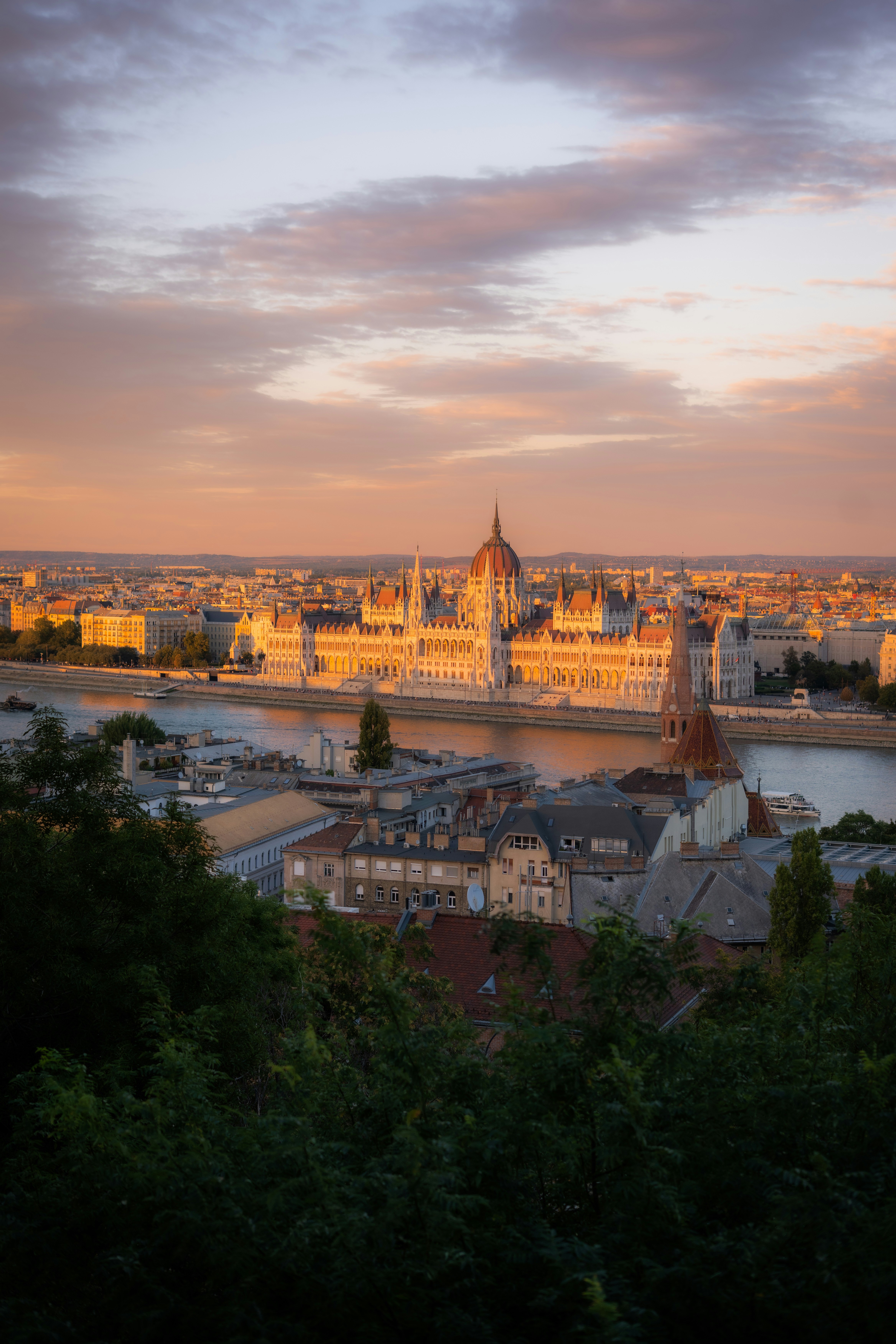 Hungarian Parliament at sunset from the hillside