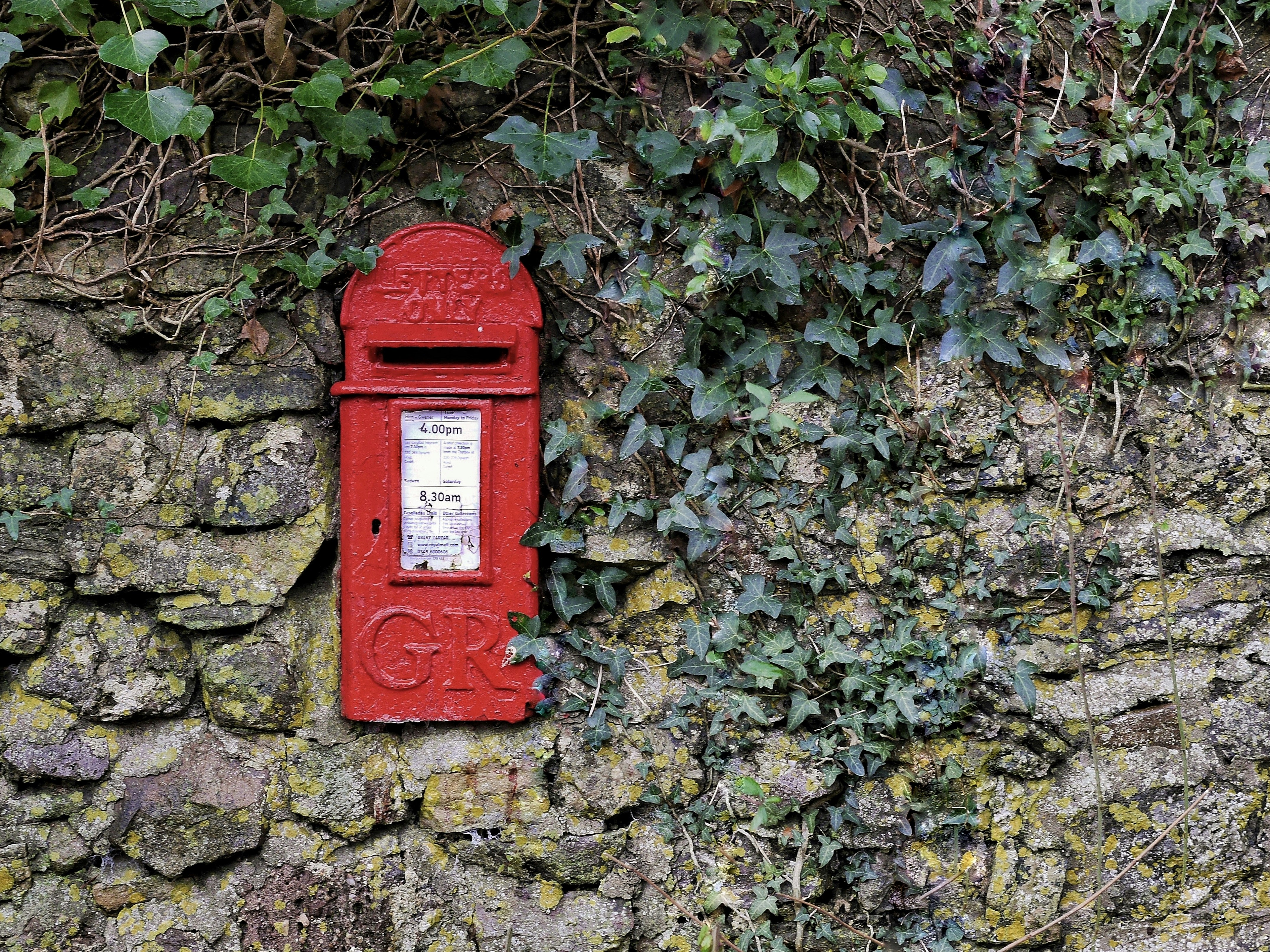 Crimson Post in a Weathered Green Wall