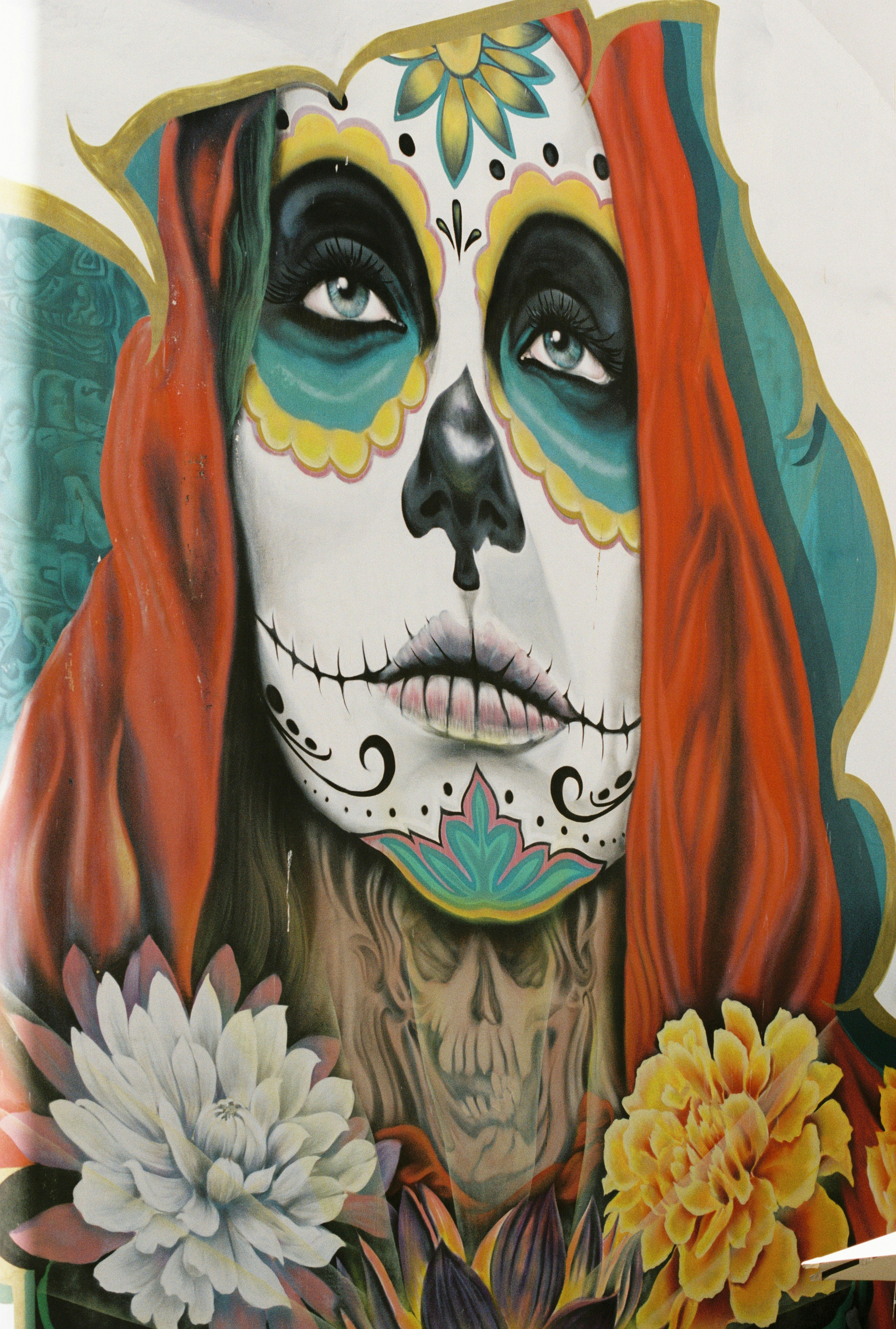 Sugar Skull Portrait with Floral Framing