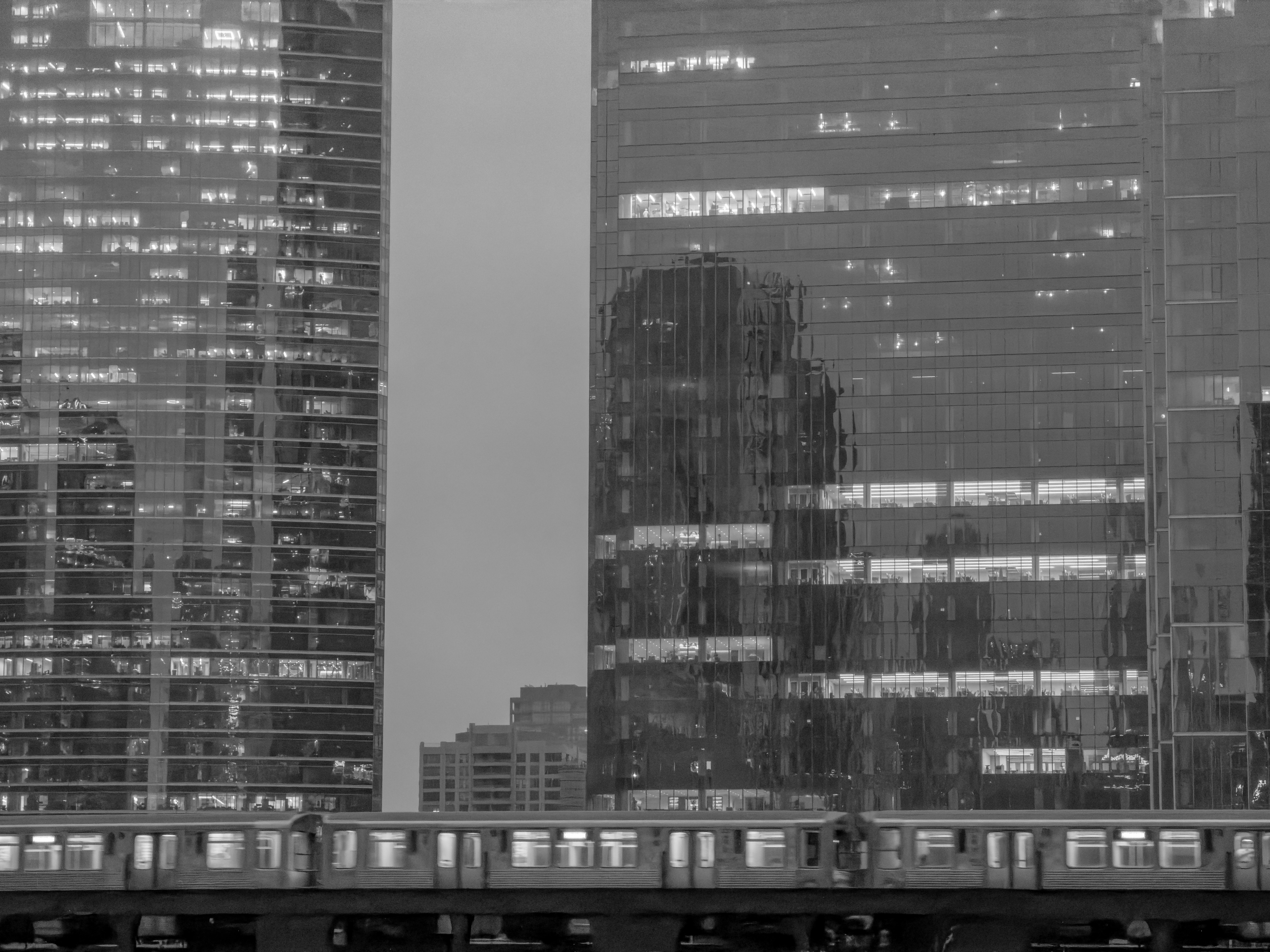 Railway Amid Skyscrapers: Night Silence Over the City
