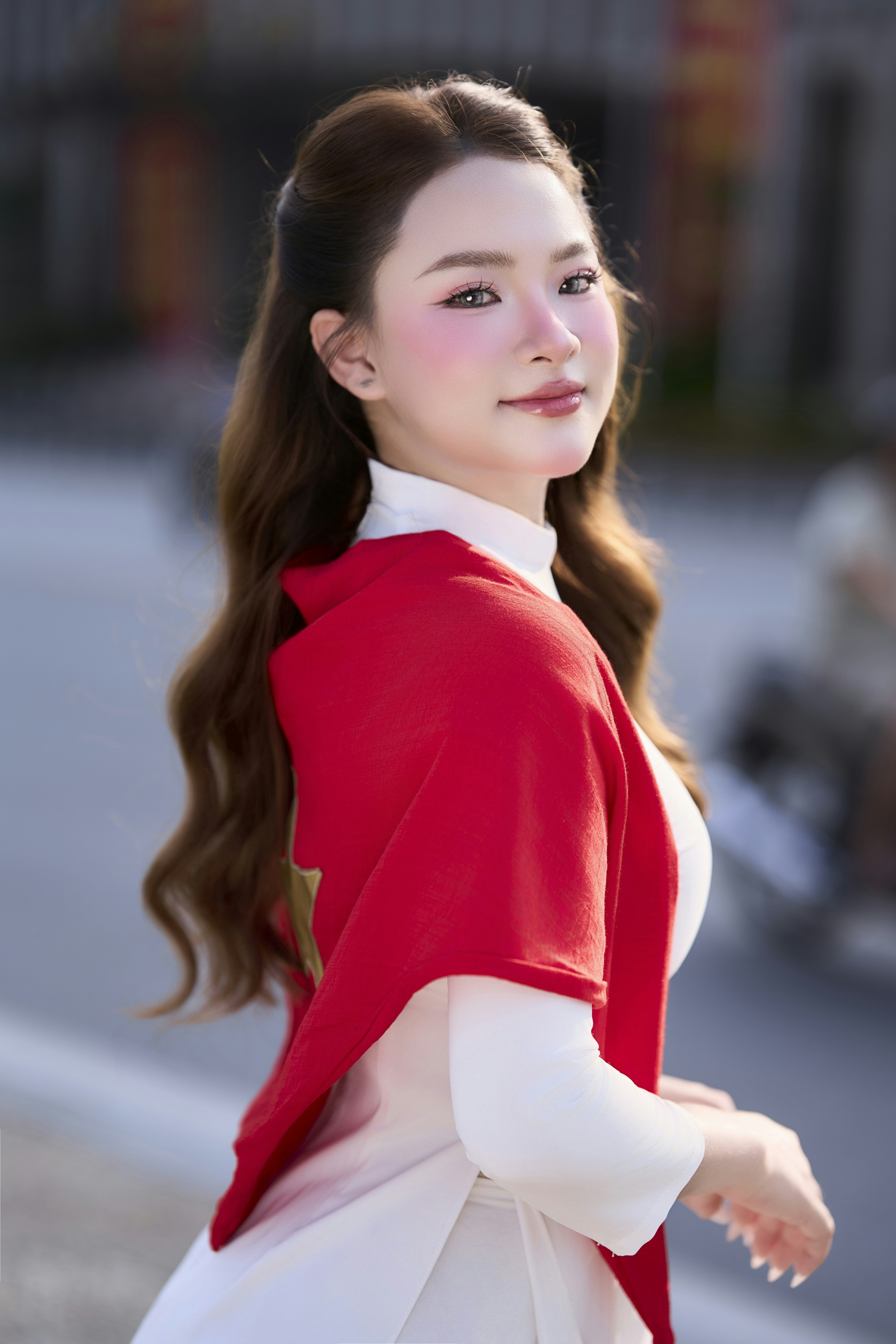 Rosy Confidence: Portrait of a Graceful Moment in Red