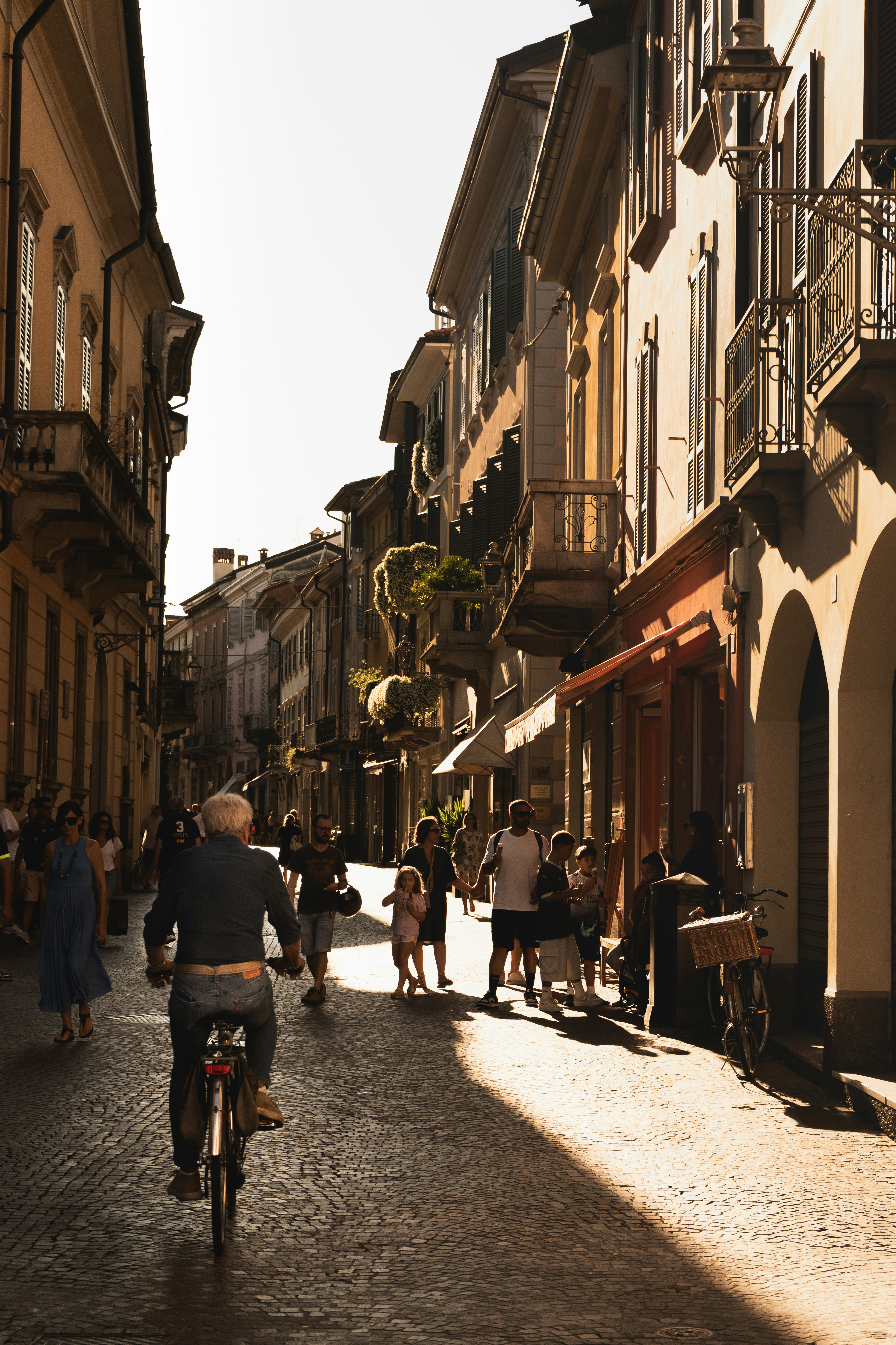 Sunlit Street in a European Old Town