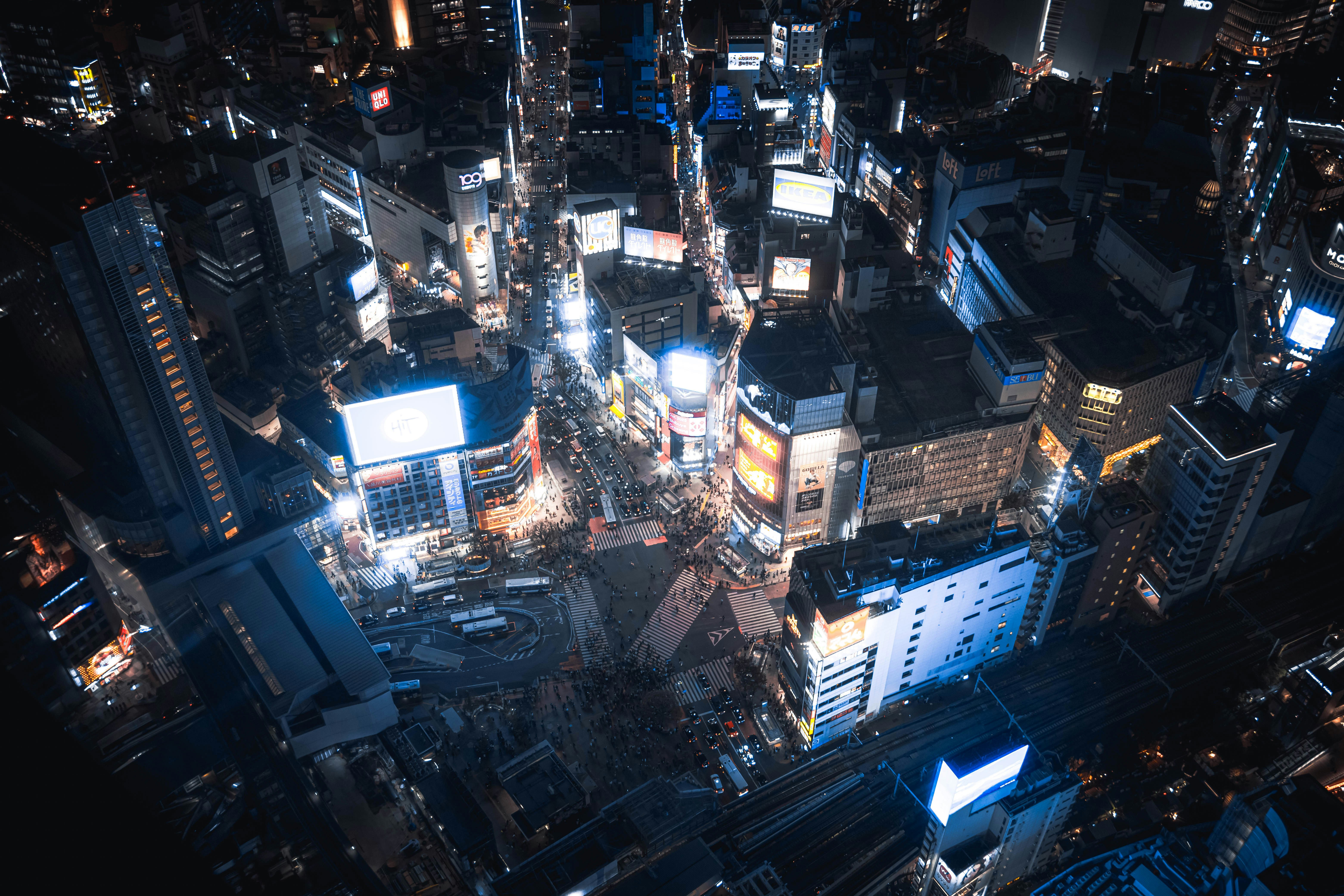 Night Pulse: Neon Crossroads from Above