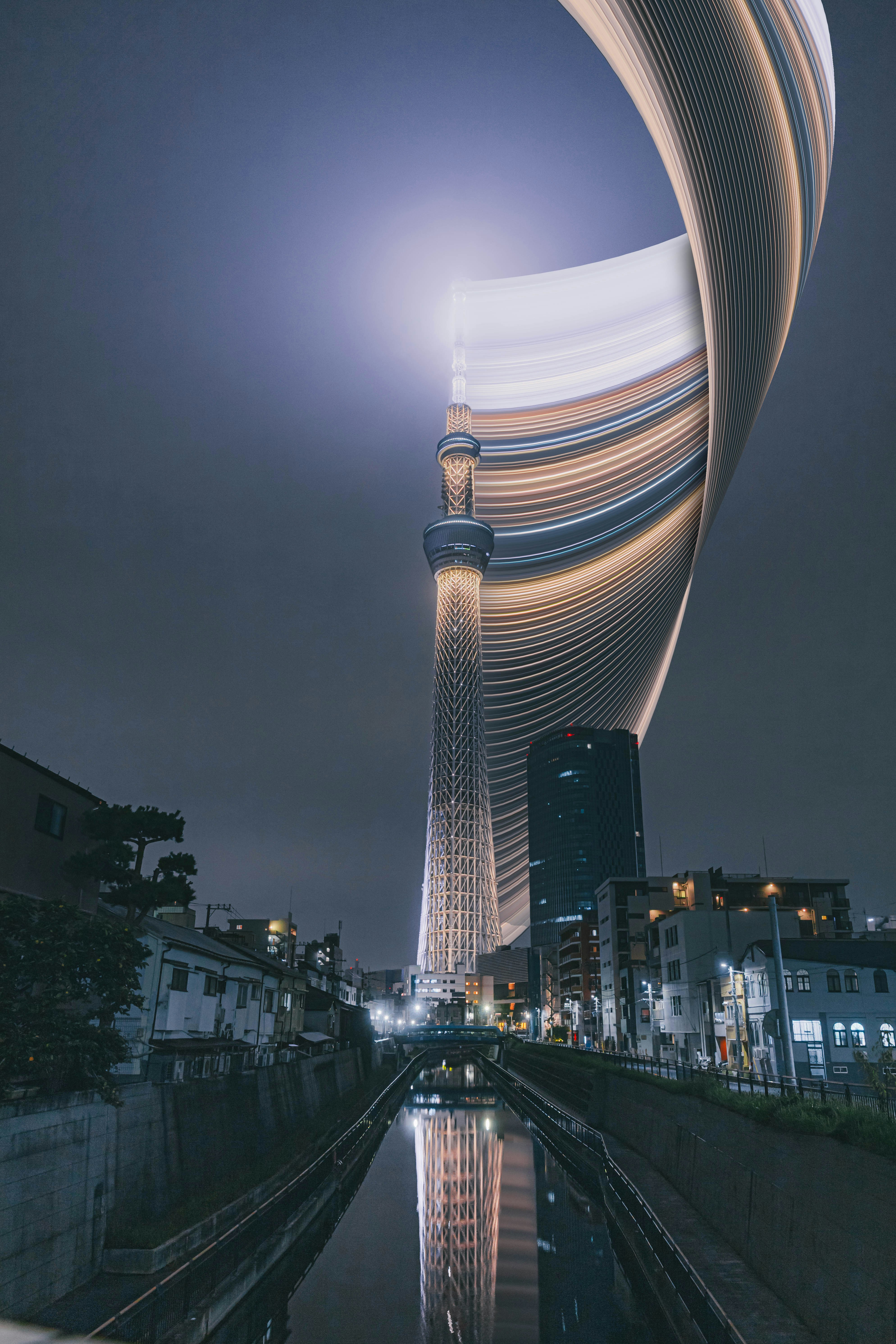 Tokyo Skytree in Motion: Light Trails of a Nighttime City