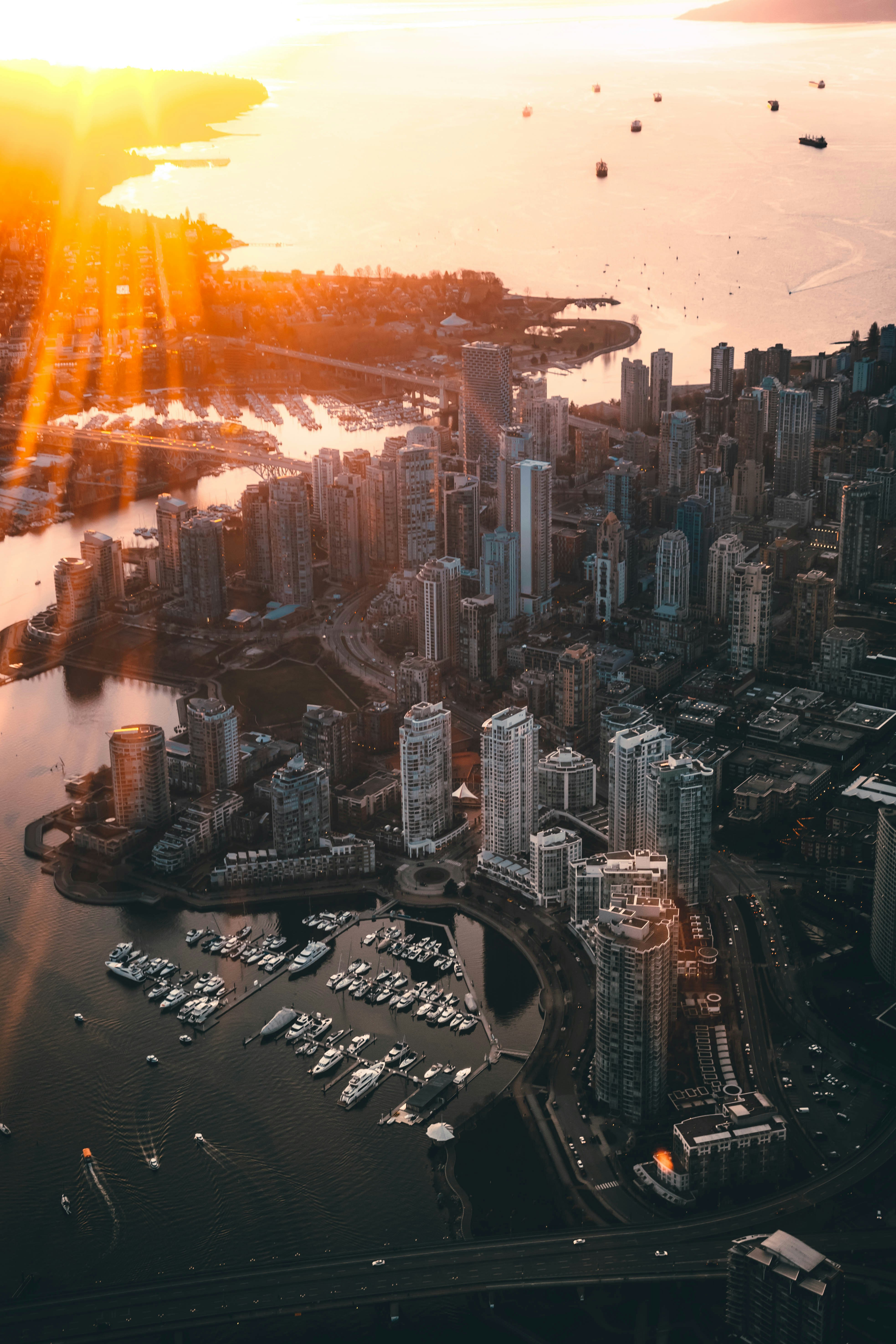 Golden Hour Skyline over a Marina Cityscape