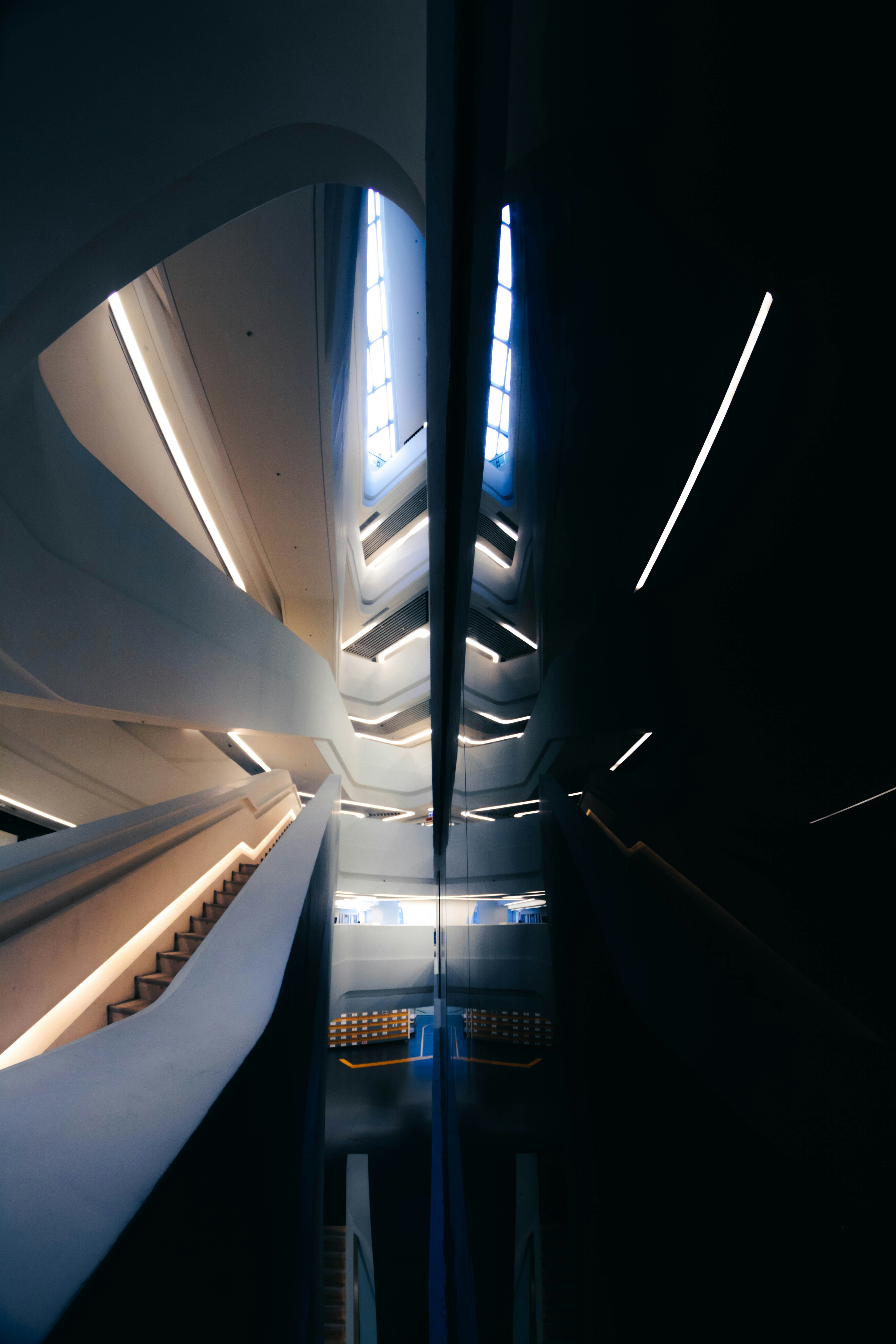 Architectural Lightplay: A Vertical Journey Through Curves and Gaps