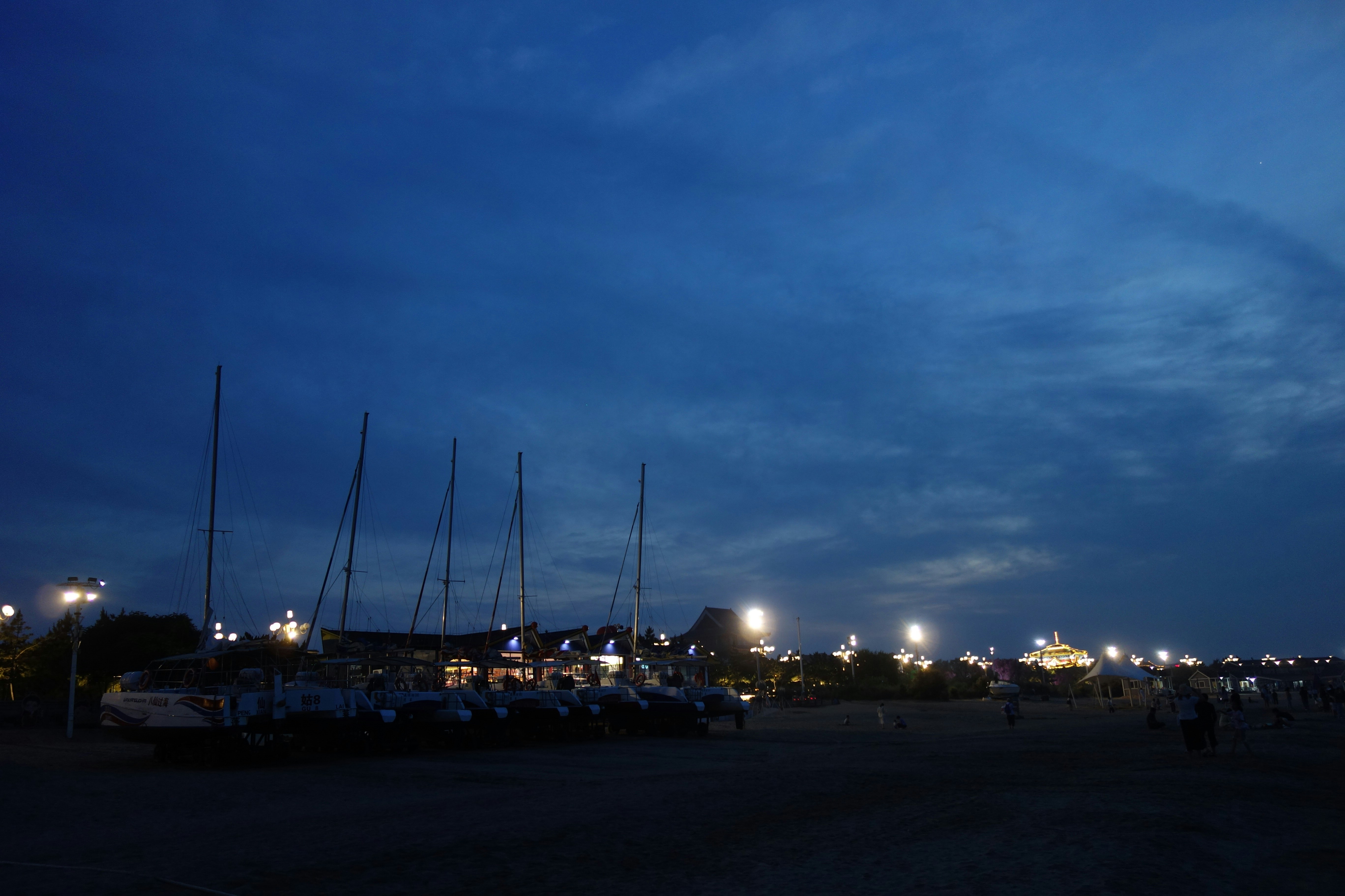 Dusk Marina Lights: Boats in a Quiet Horizon