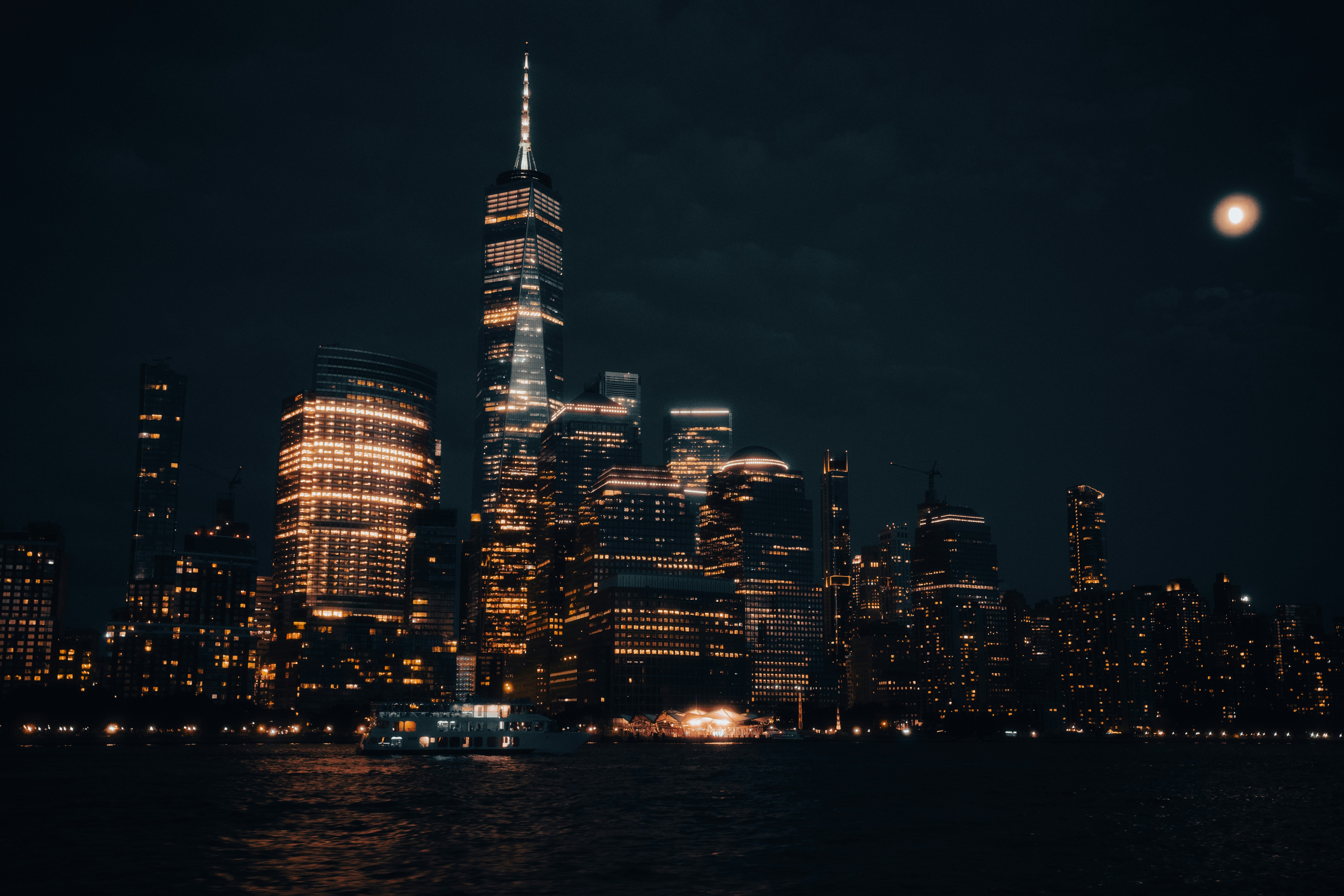 Midnight Skyline: Neon Sentinels Across the River