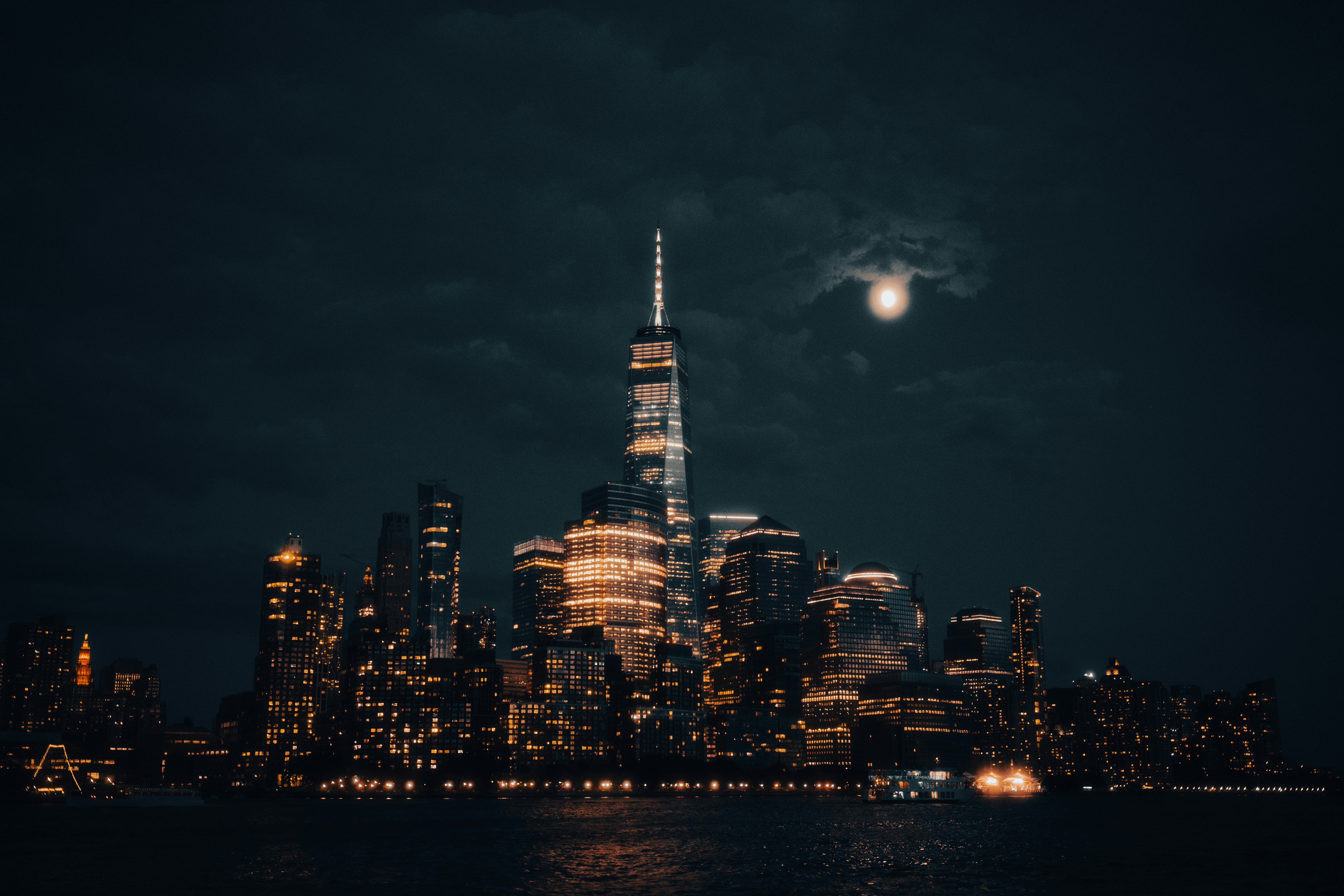 Moonlit Manhattan: Skyline Quietly Glows Across the Water
