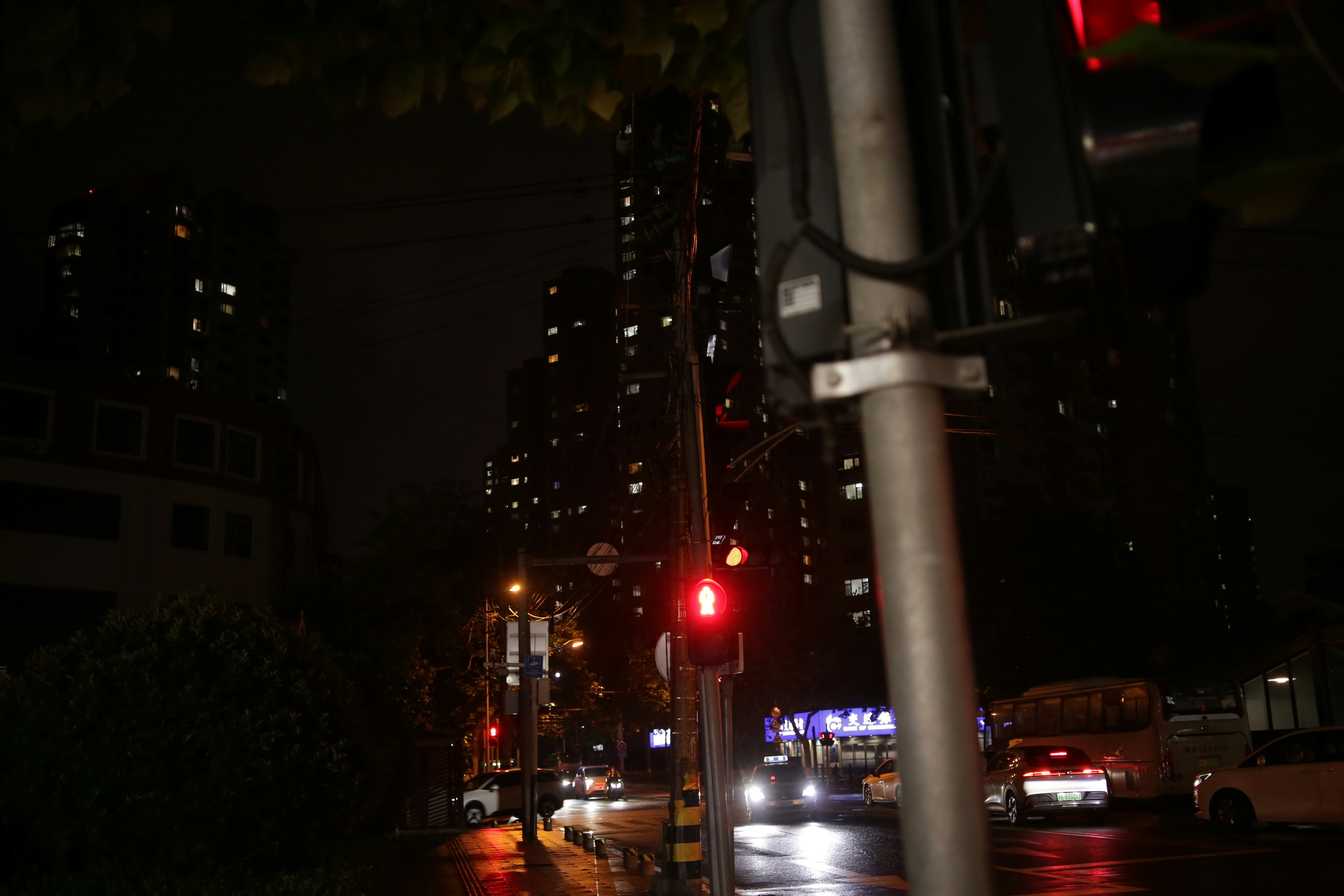 Night Pulse at the Rain-Slicked Crossing