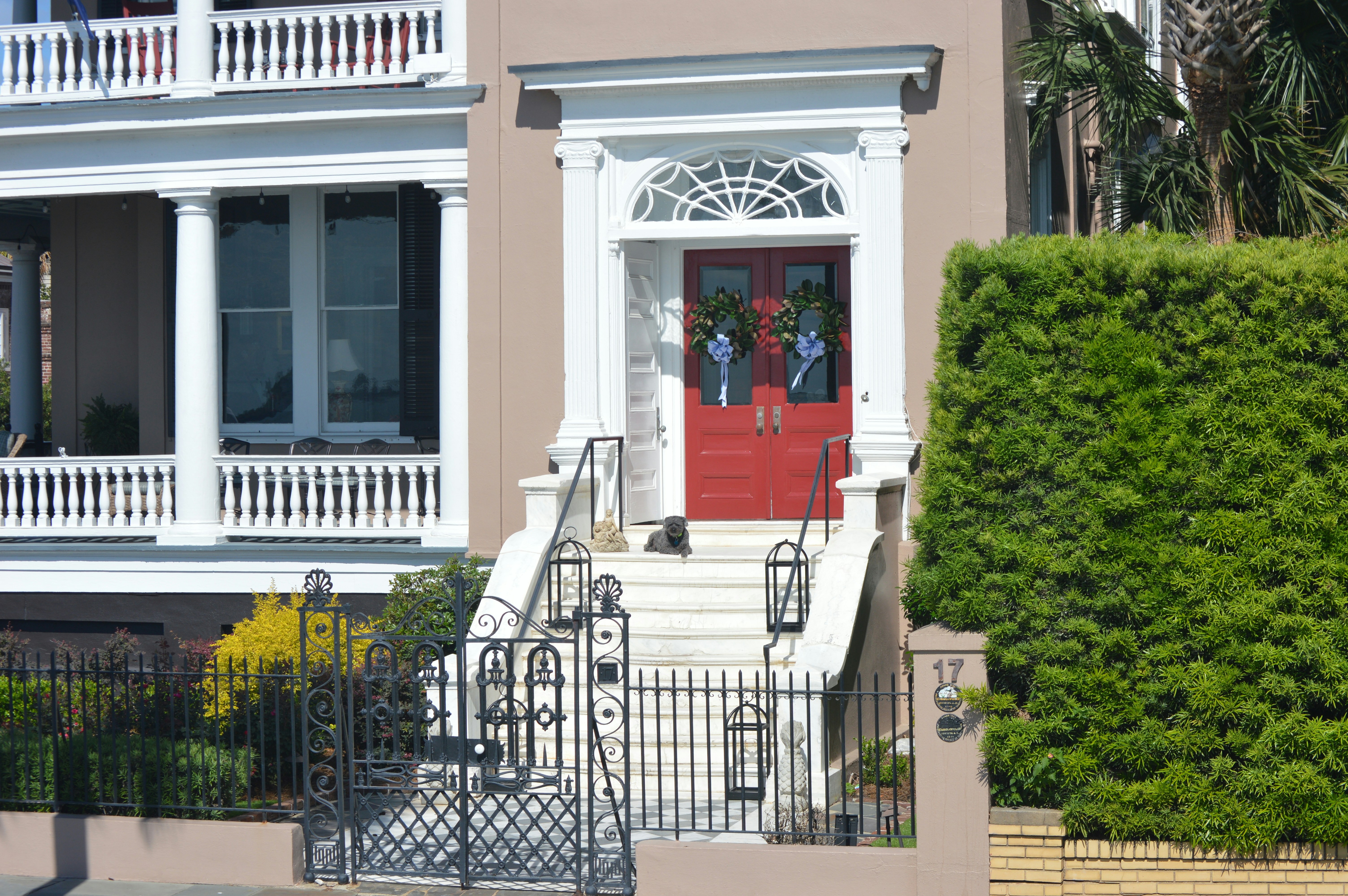 Red Door Steps into a Colorful Victorian Lane