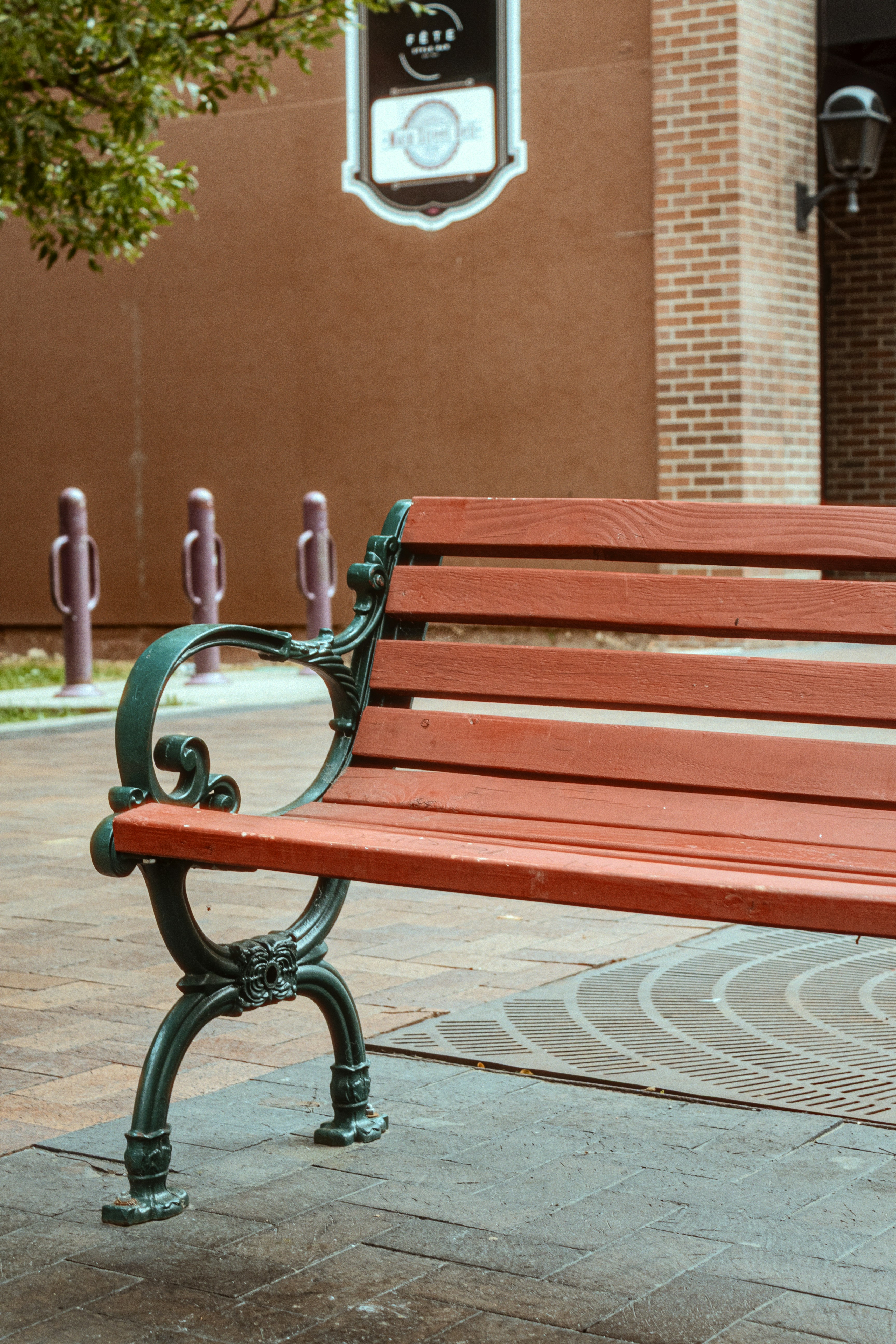 Redwood Bench in Quiet Campus Courtyard