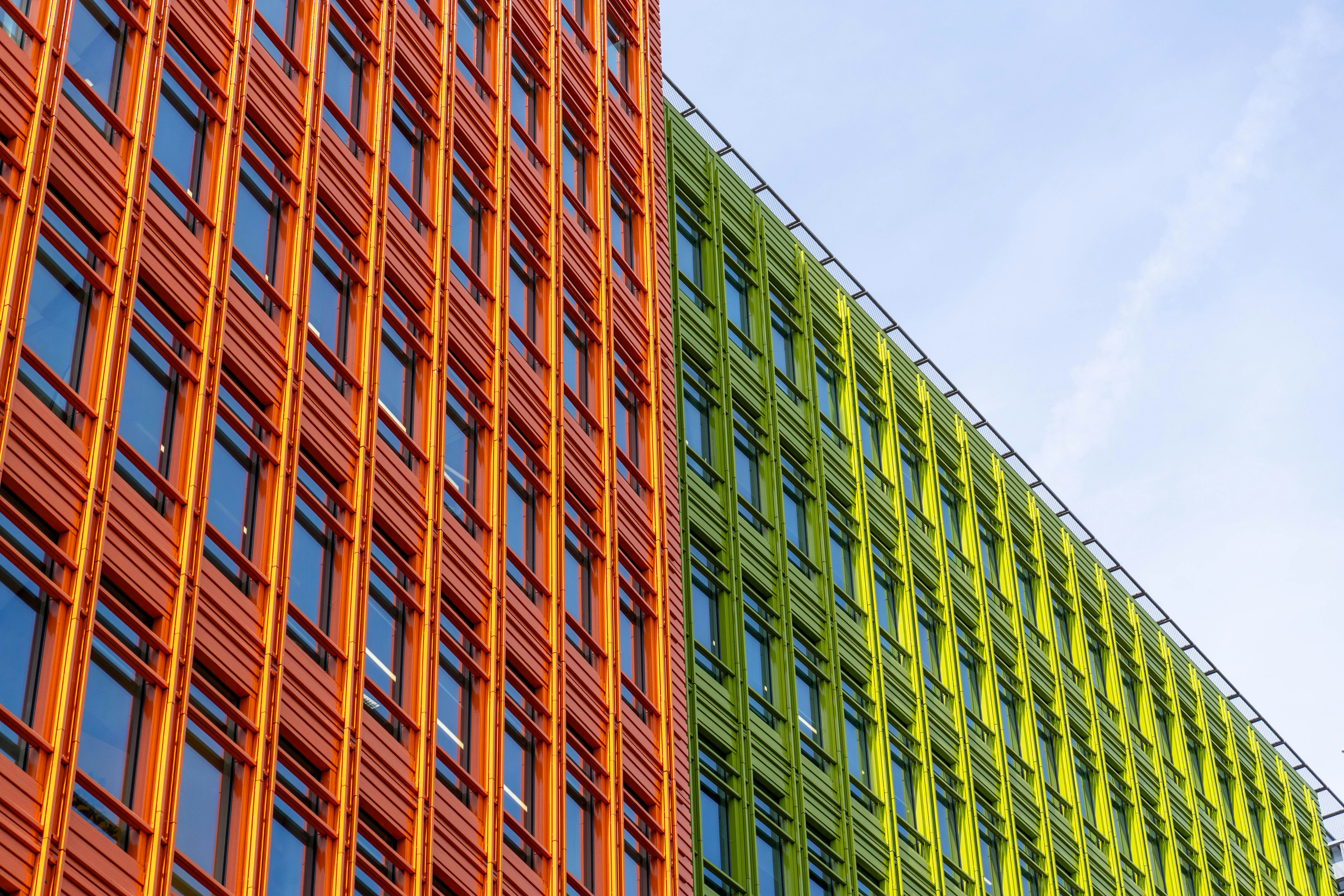 Chromatic Facade: A Diagonal Mosaic of Warm Hues