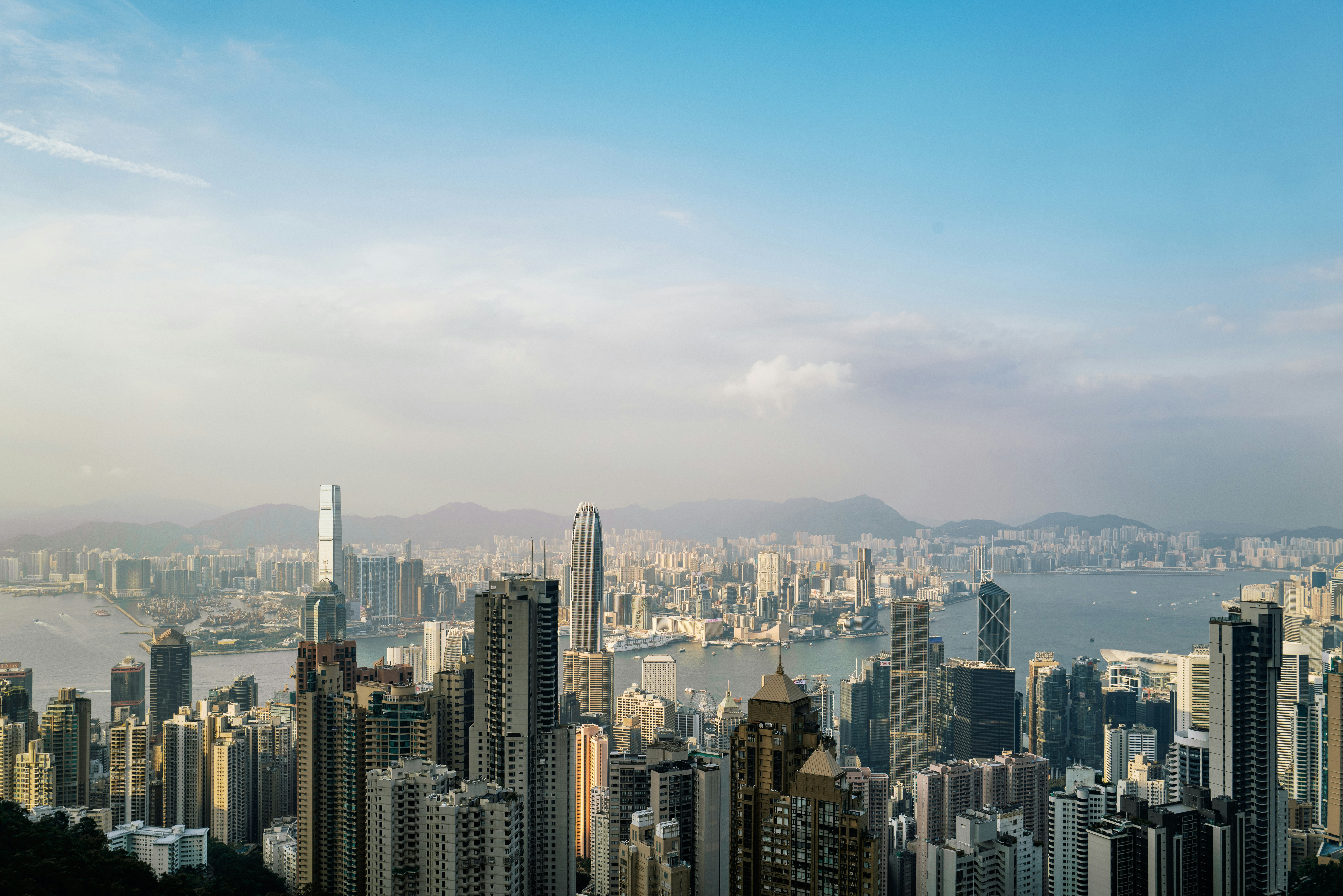 Cityscape Crest: A Panoramic Harbor Overshadowed by Skyscrapers