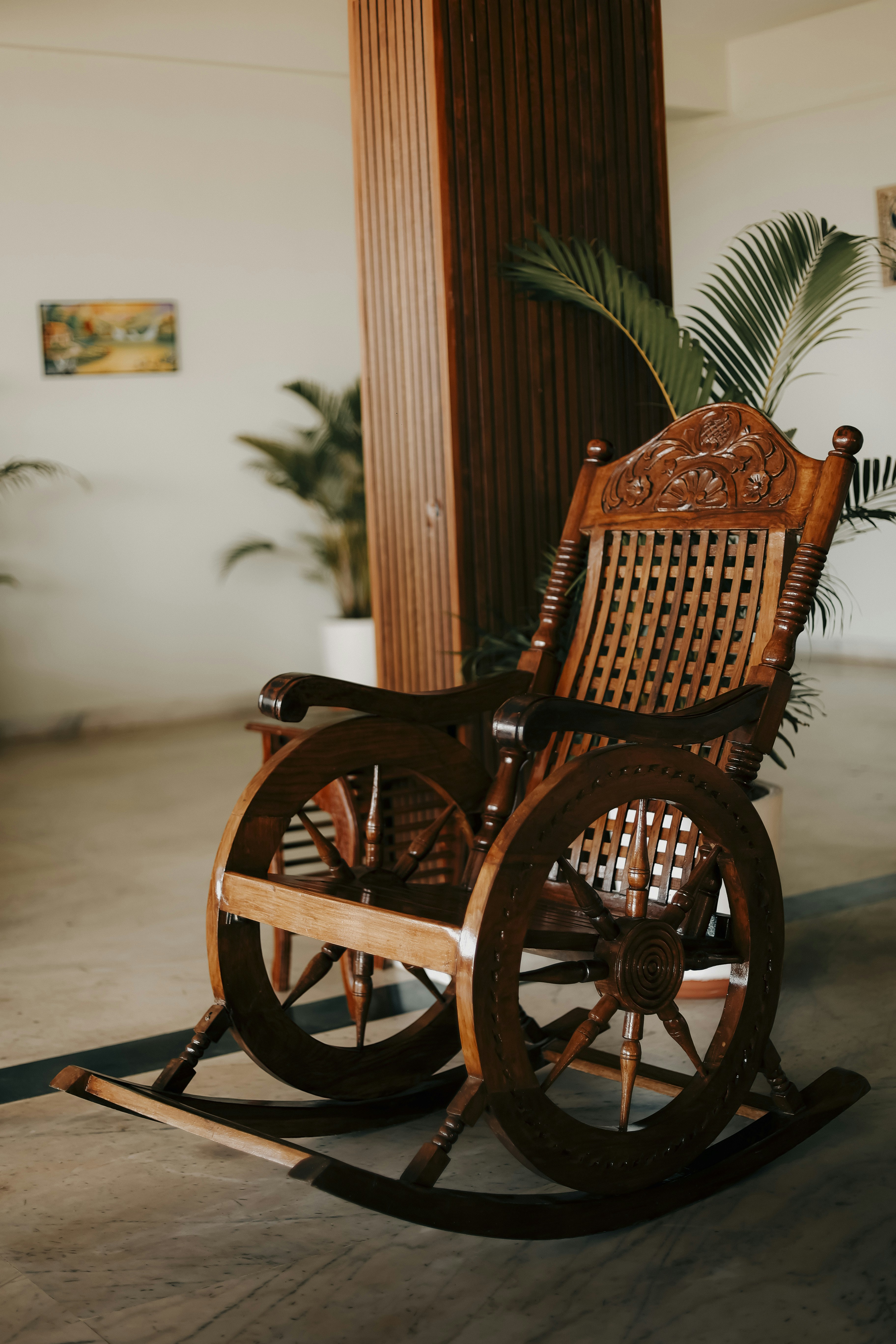 Carved Wooden Rocker Reigns in a Quiet Corner