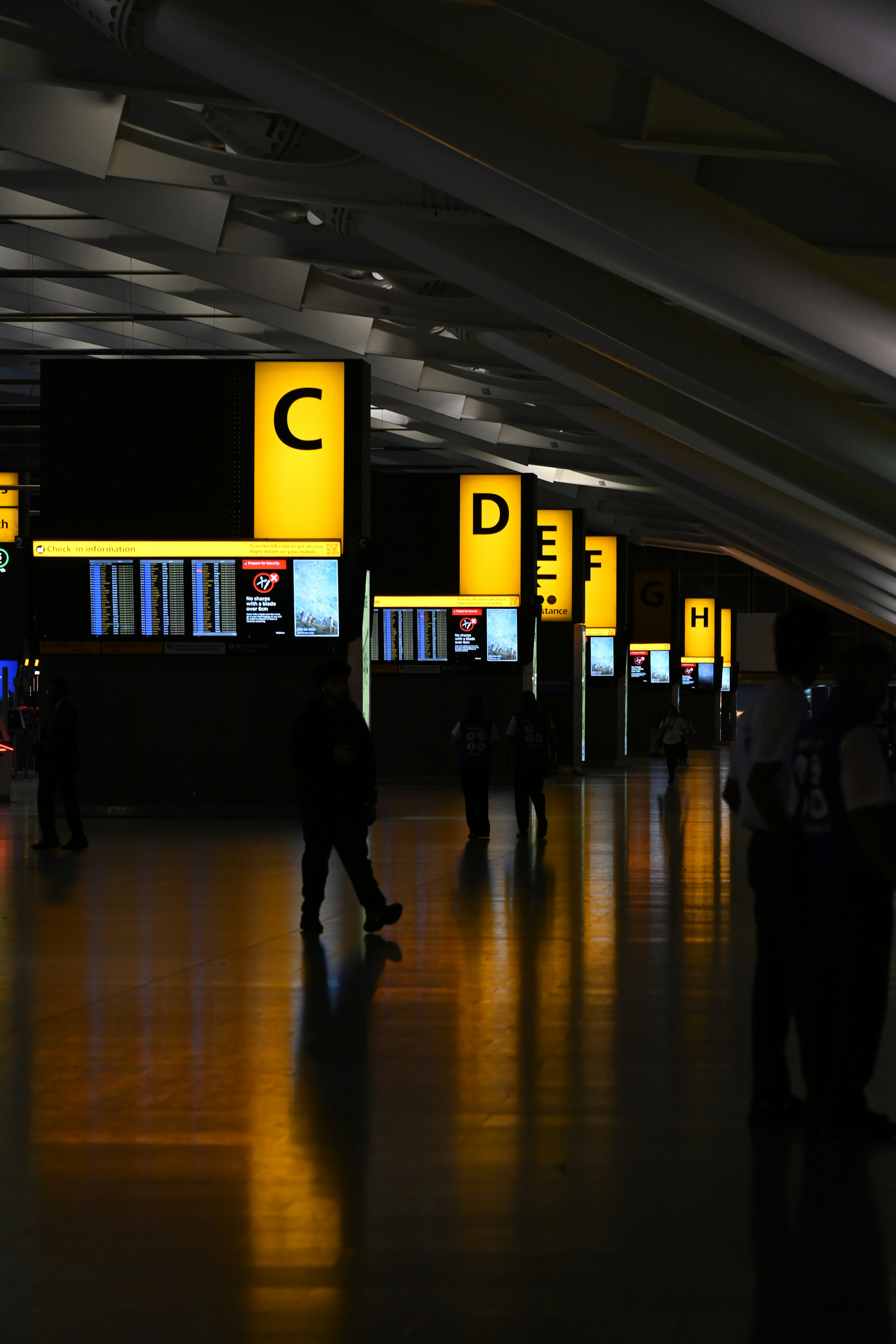 Golden Signposts: A Quiet Walk Through a Dimly Lit Terminal