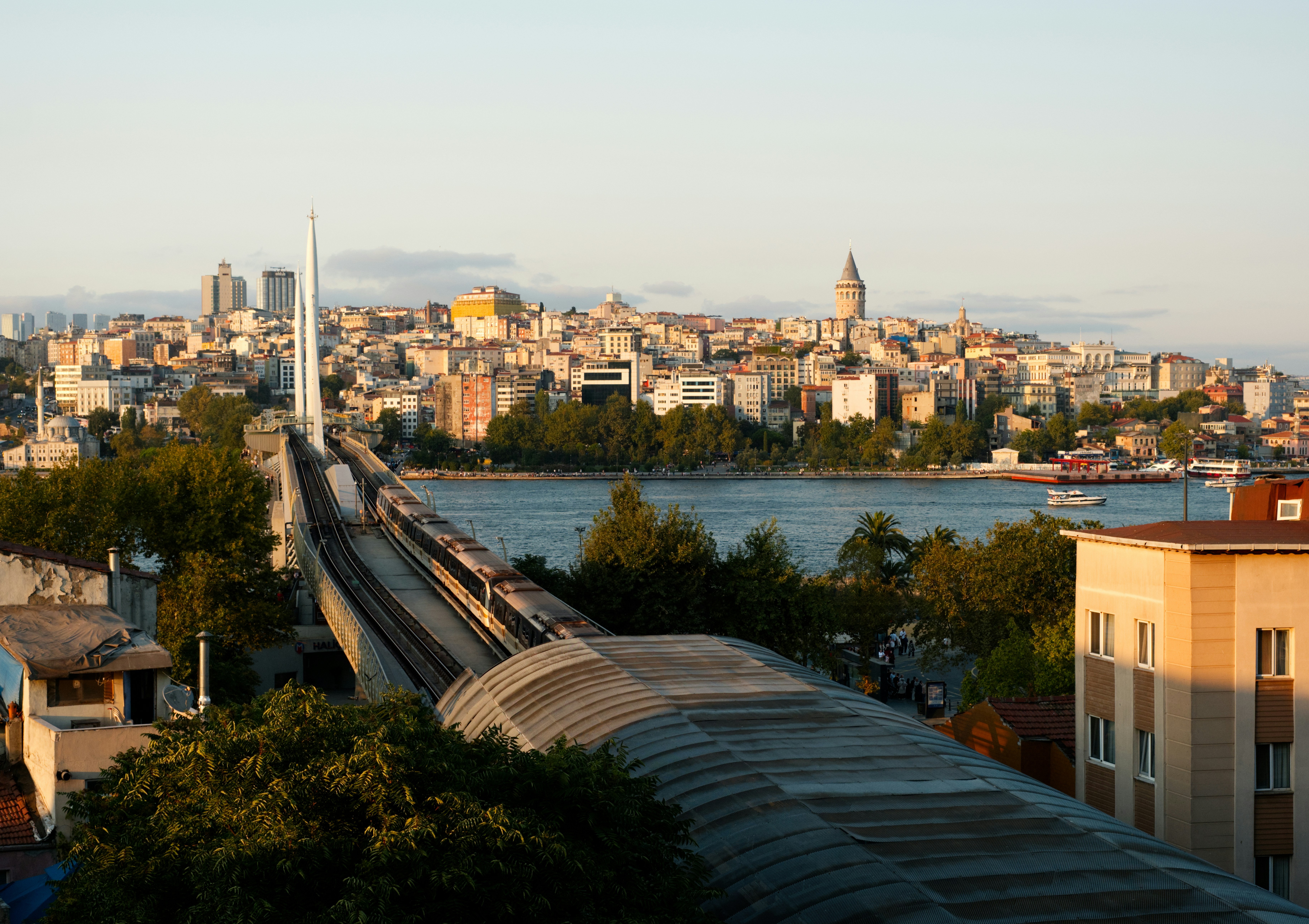 Sunlit Waterfront Bridge Framing a Seaside City