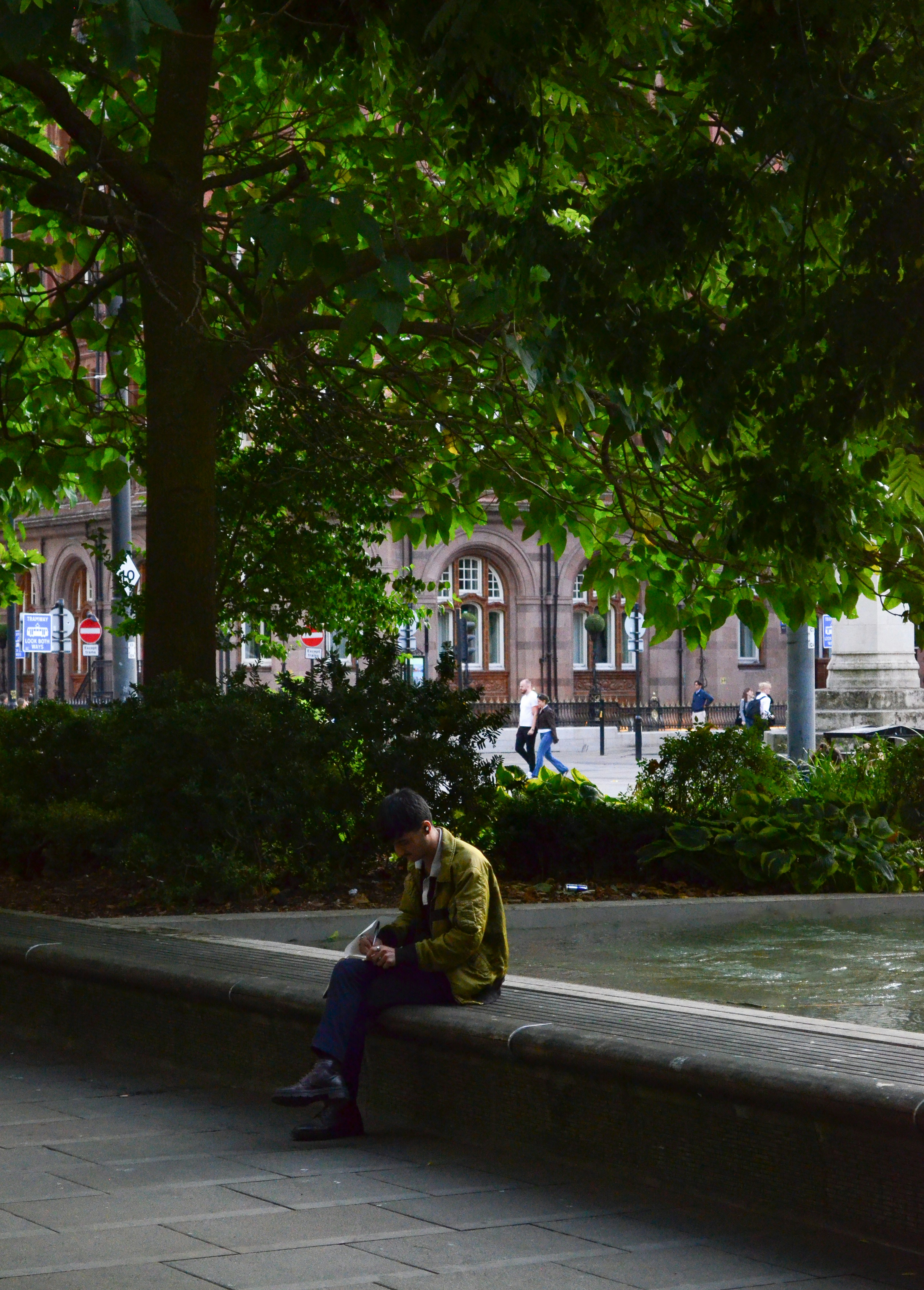 Seated Stranger Under Urban Canopy