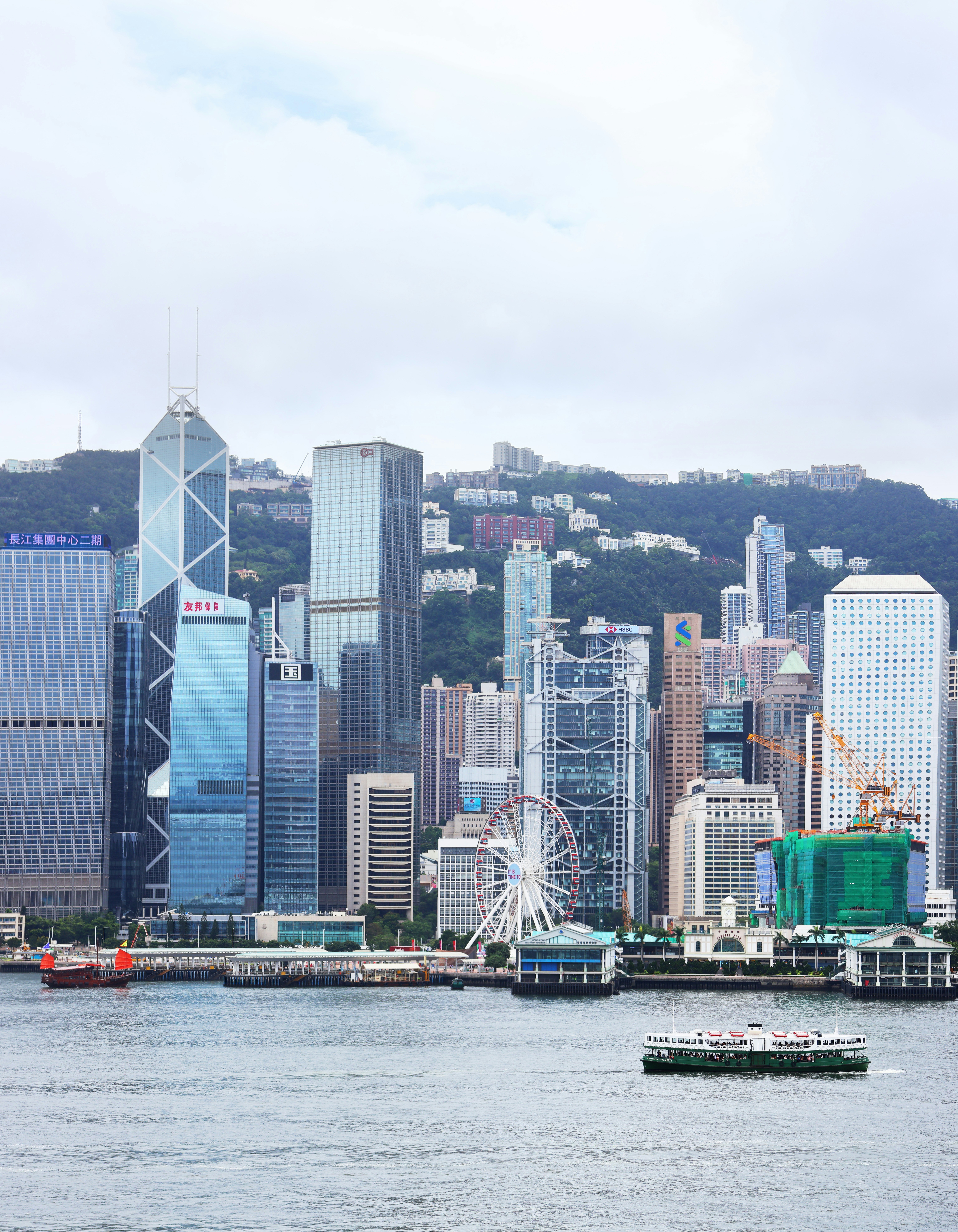 Harbor Skyscrapers with a Ferris Wheel in a Modern Hong Kong Skyline