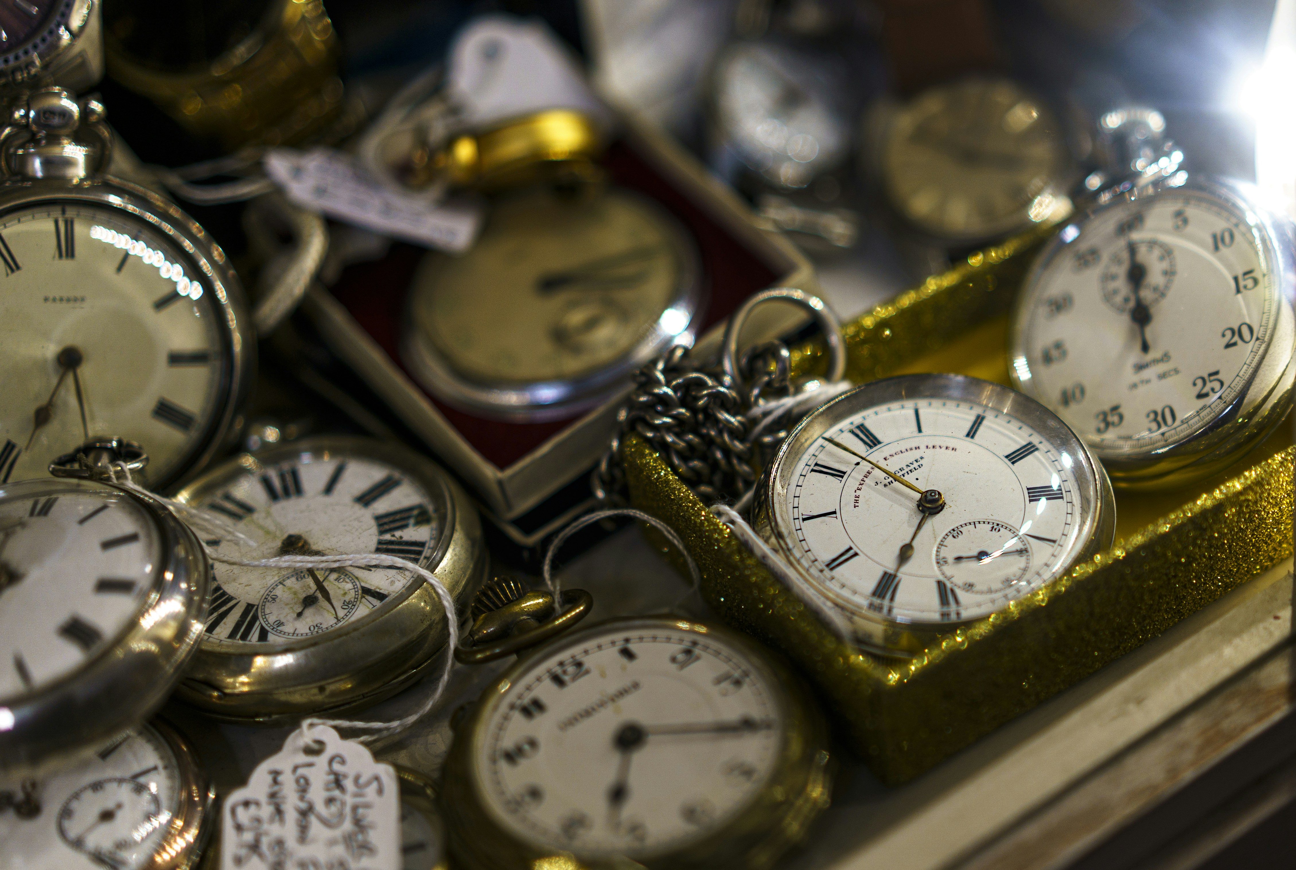 Glinting Time: A Lush Scatter of Vintage Pocket Watches