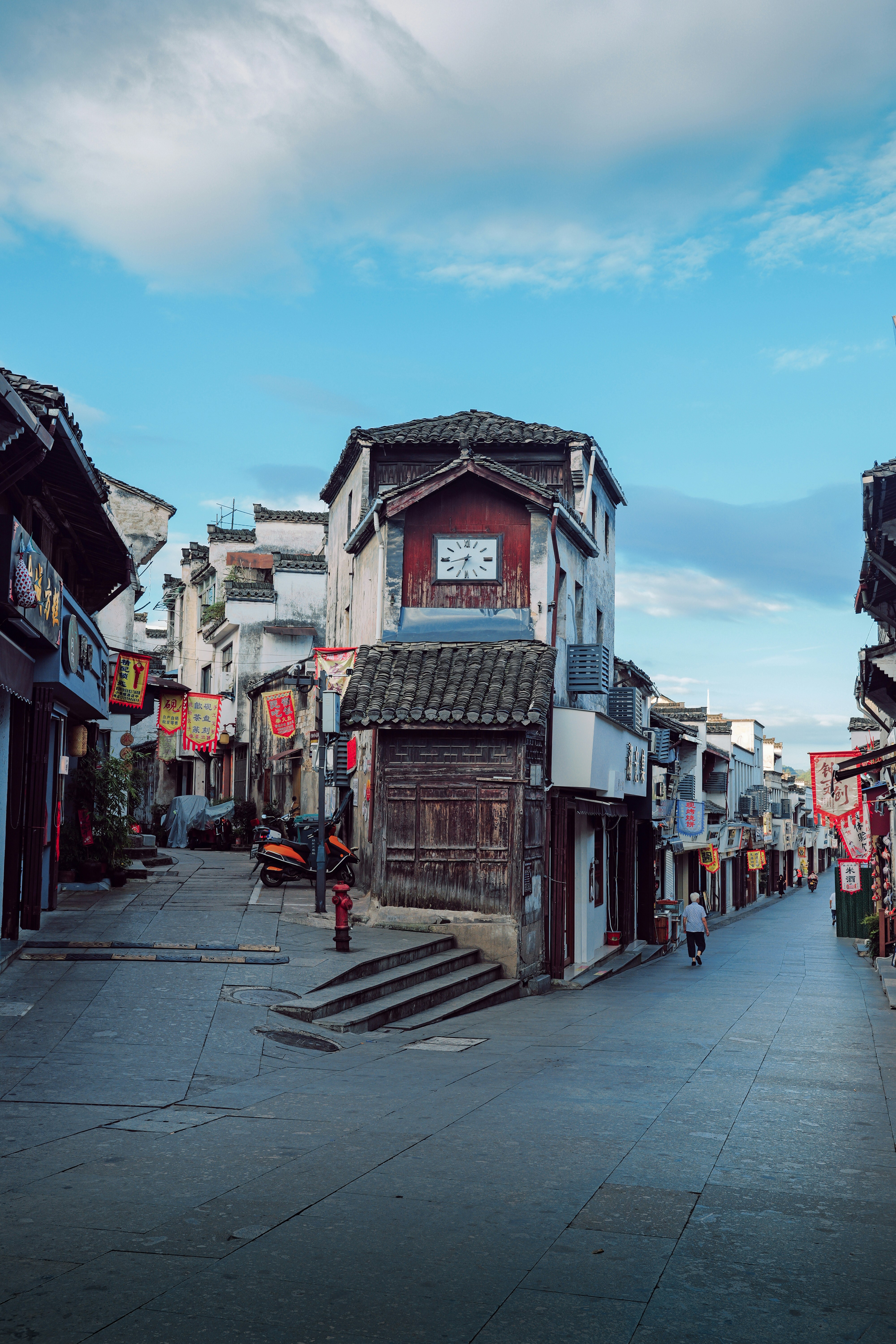 Timeless Clocktower Lane in a Quiet Chinese Street
