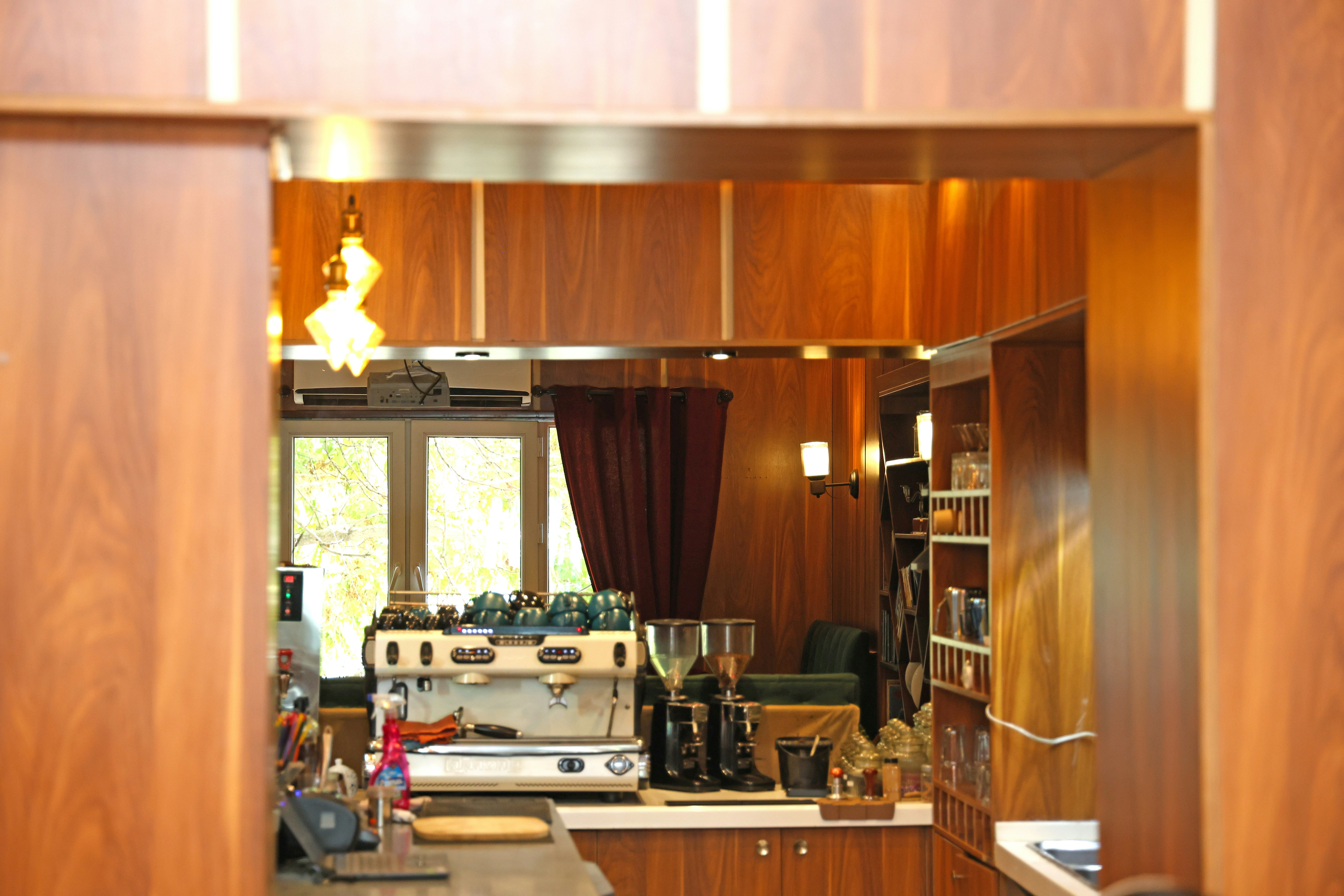 Cafe Bar Palette: Warm Wood Framed in a Cozy Coffee Nook