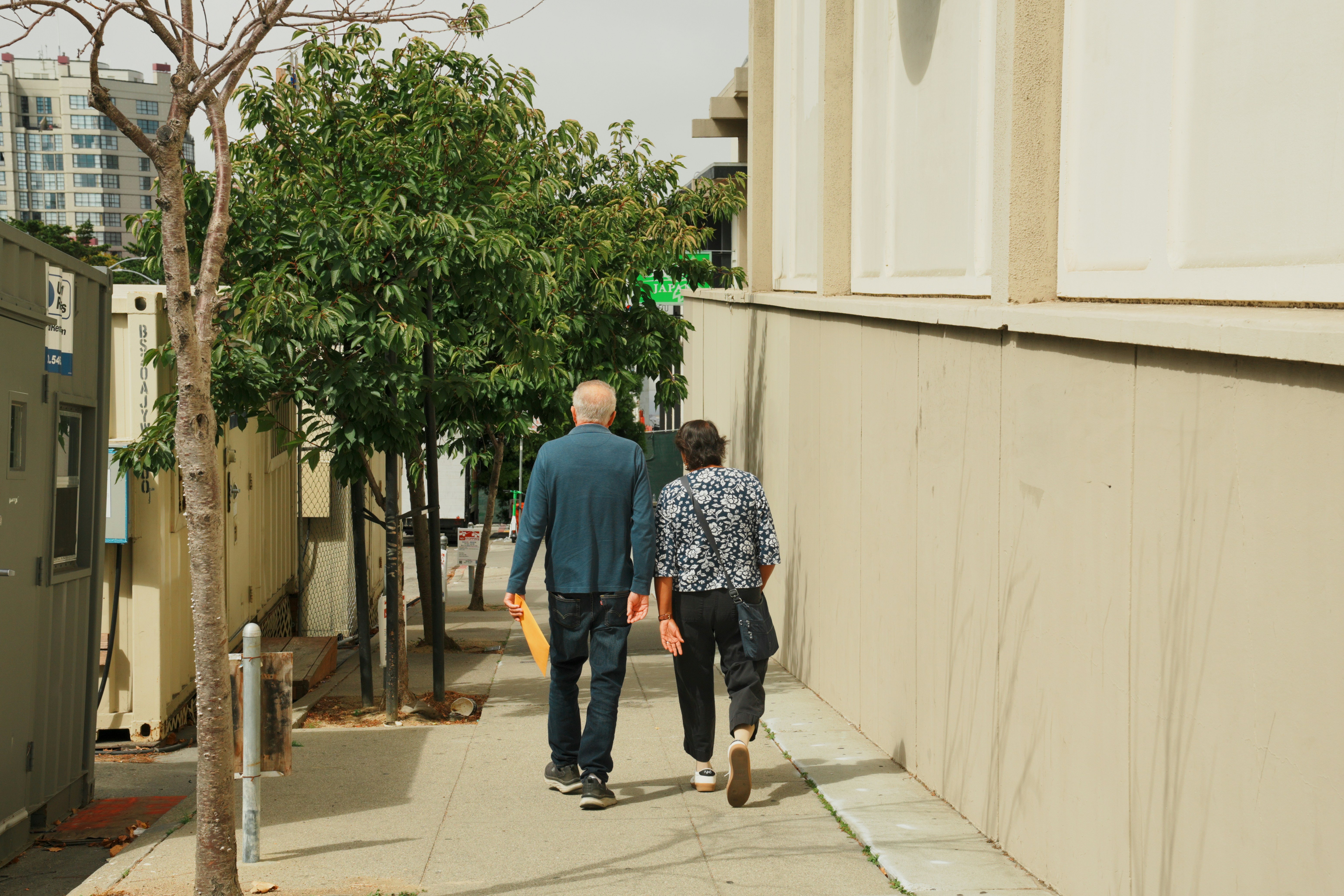 Two Travelers in a Quiet City Alley