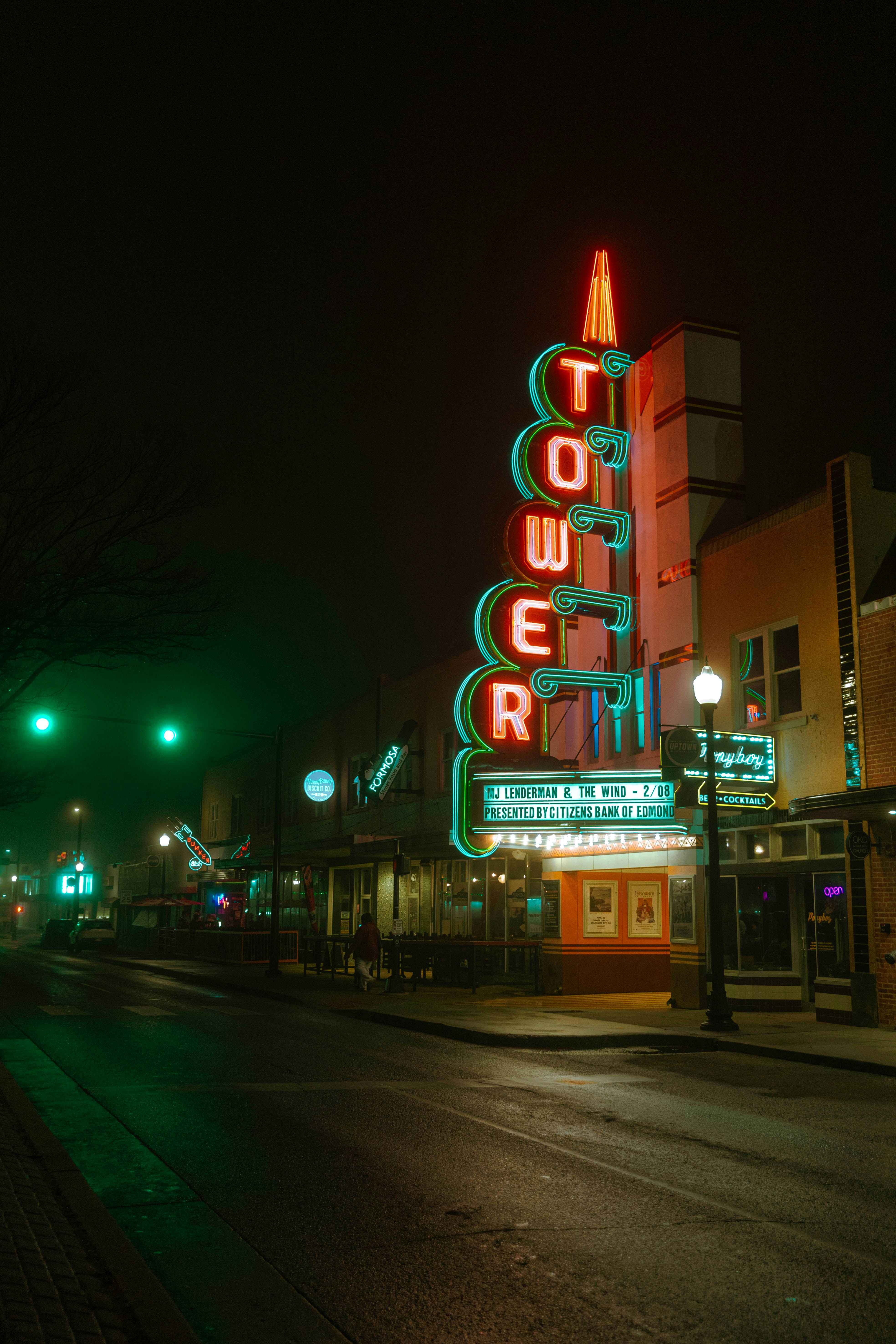 Neon Signage on a Quiet Night Street