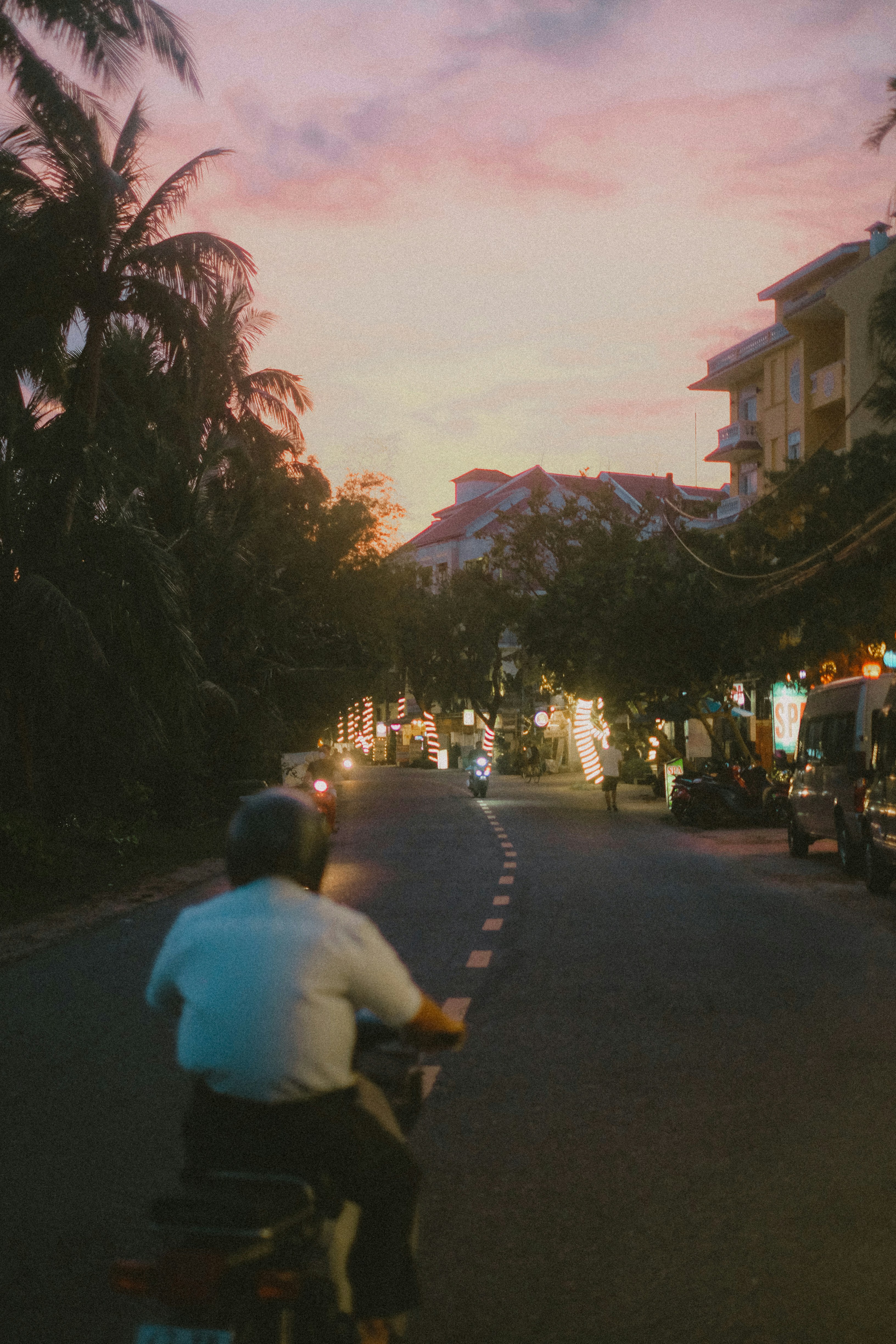 Twilight Ride Down a Quiet Coastal Street