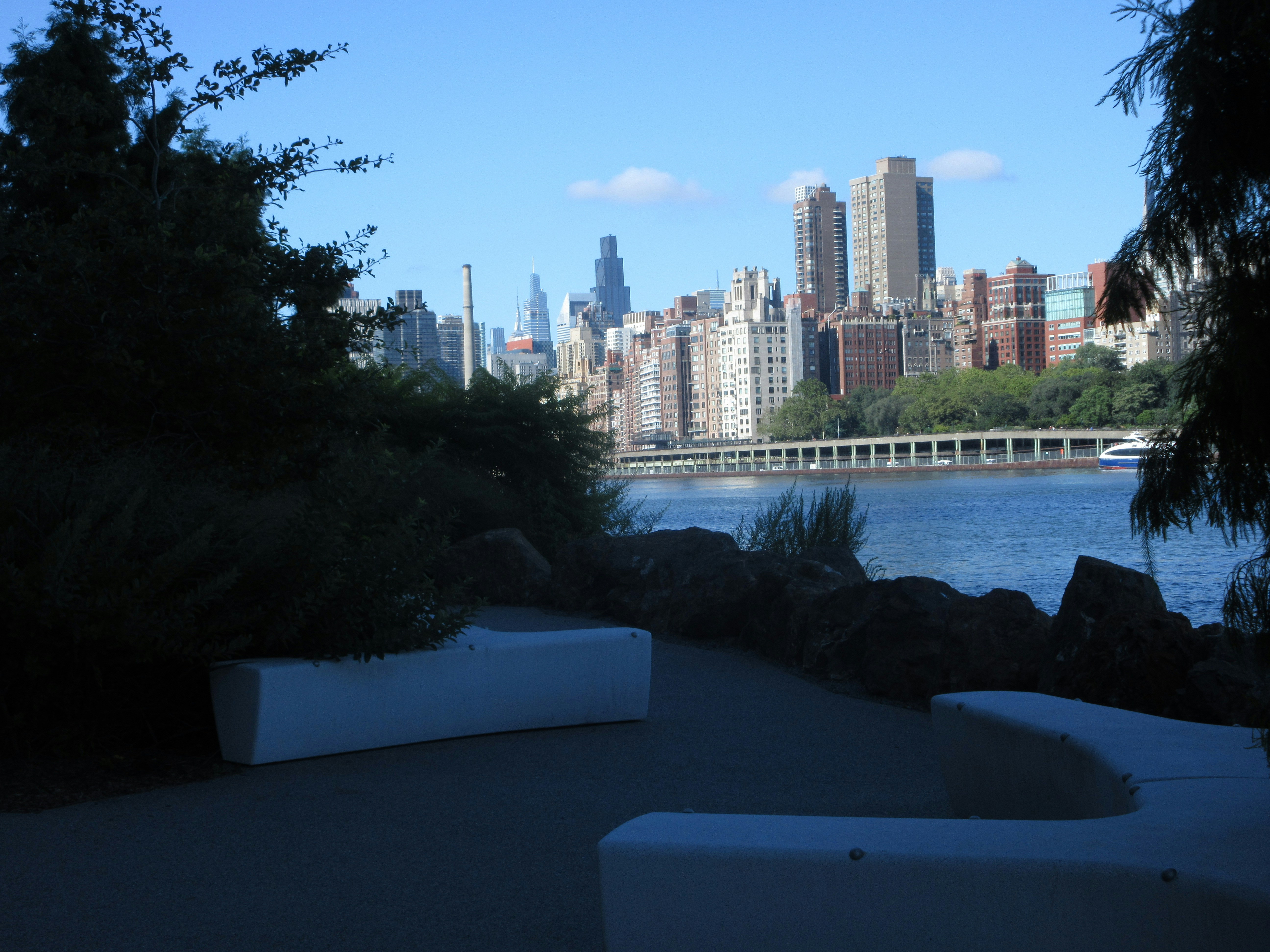 Cityscape Framed by Riverside Park