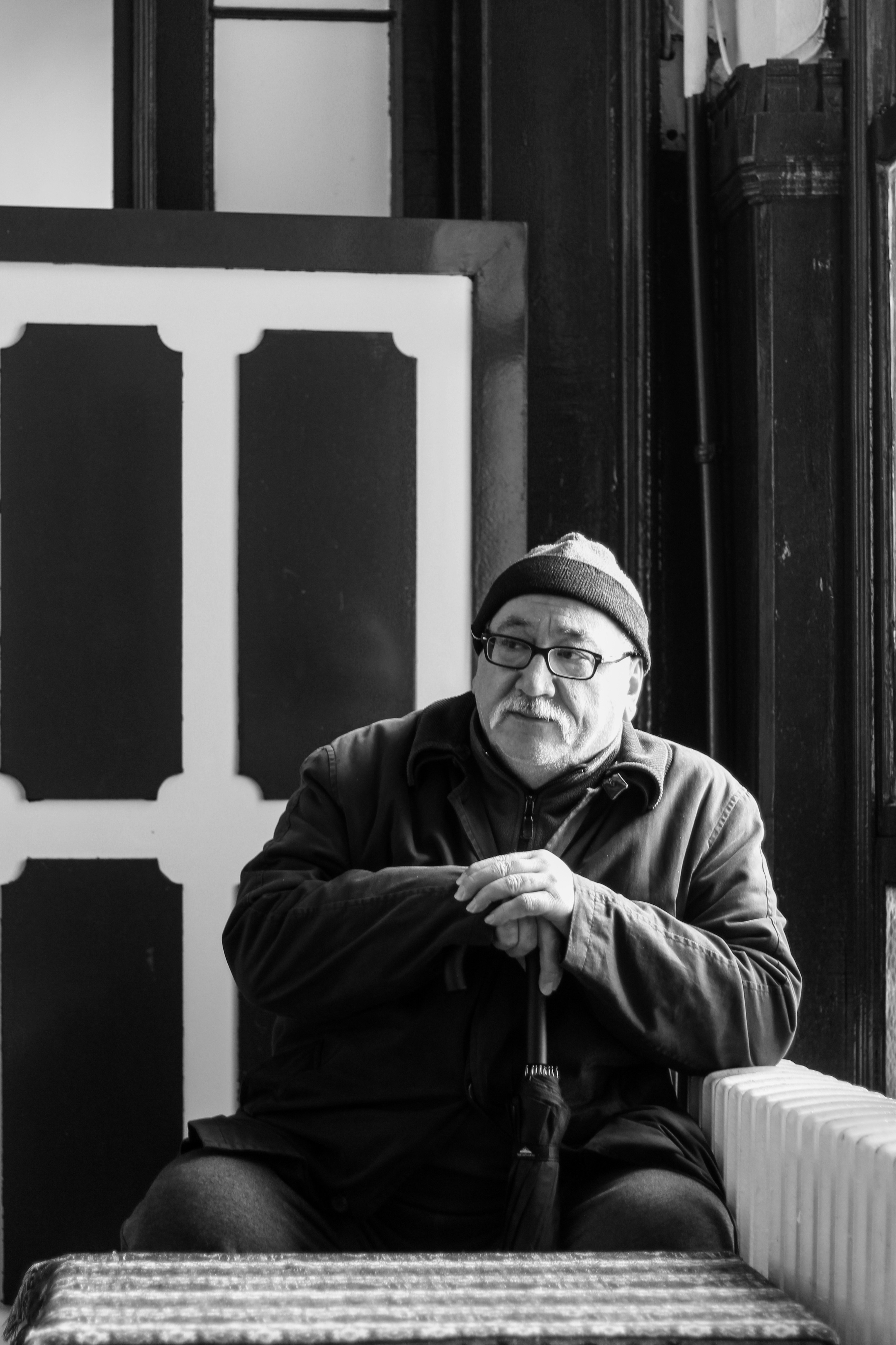 Quiet Watcher in a City Doorway