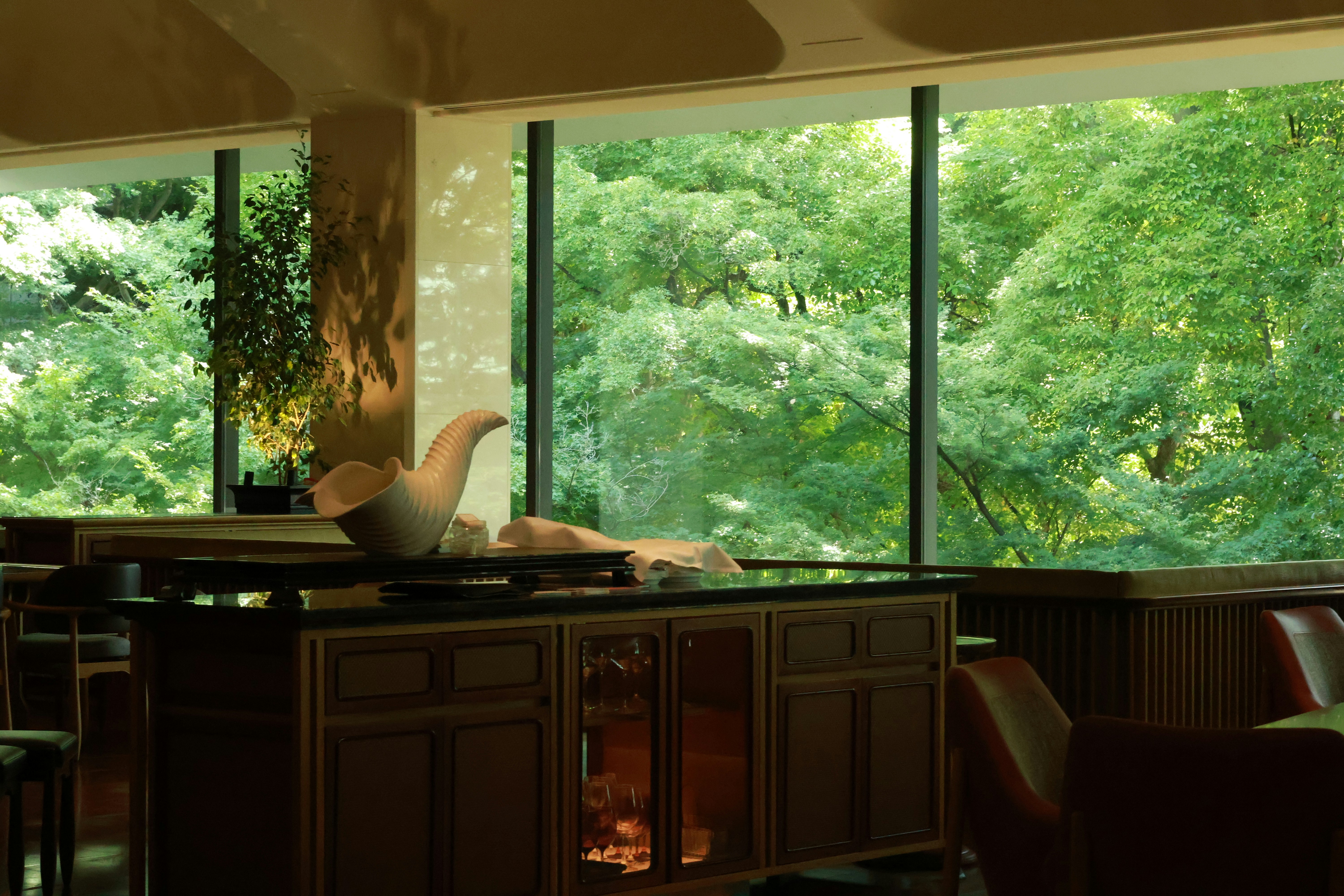 Midcentury Barroom Bathed in Green Afternoon Light